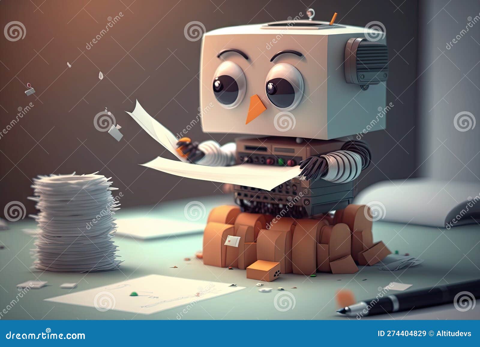 Cute Robot Assistant Performing Menial Office Task, Such As Sorting ...
