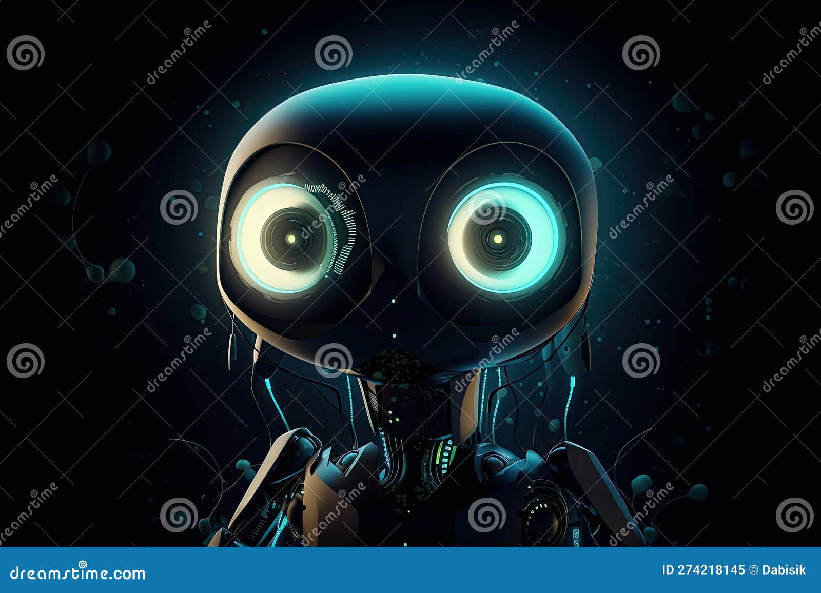 Cute Robot with Big Eyes on Dark Background. Generative AI Stock ...