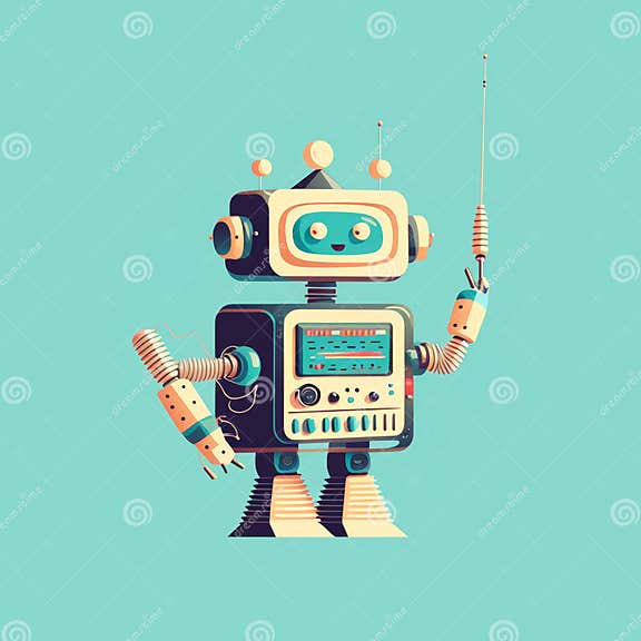 Cute Robot on a Blue Background. Android with Antenna. the Smile of a ...