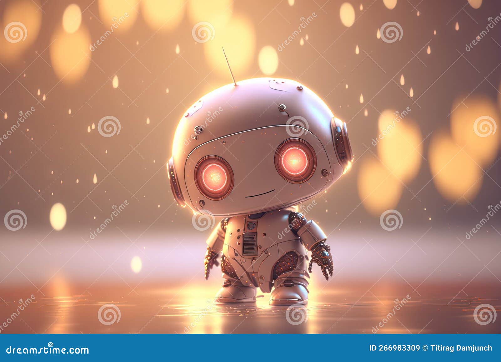 Cute Robot with Bokeh Background. Technology Concept Stock Illustration ...