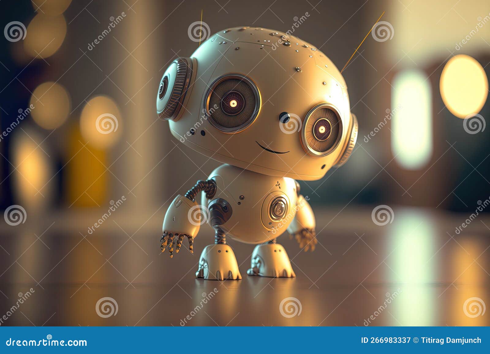 Cute Robot with Bokeh Background. Technology Concept Stock Illustration ...