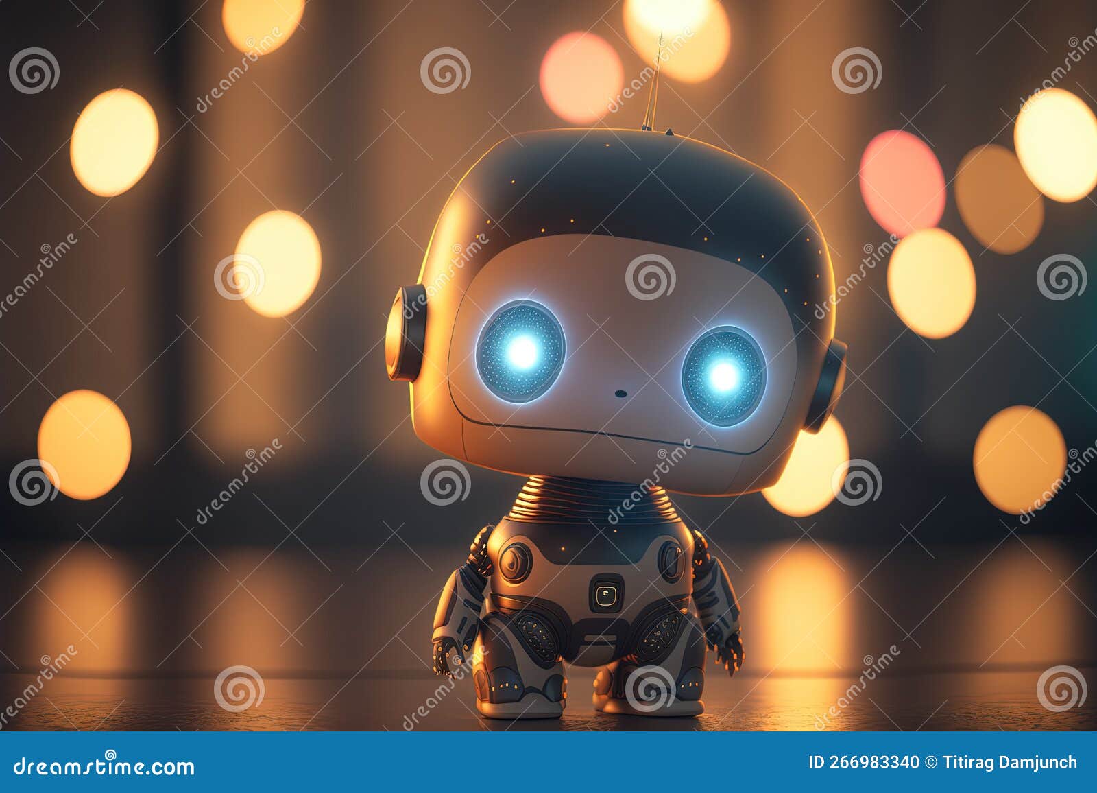 Cute Robot with Bokeh Background. Technology Concept Stock Illustration ...