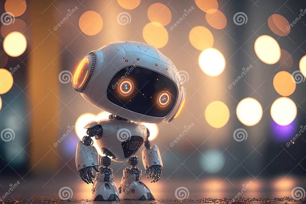 Cute Robot with Bokeh Background. Technology Concept Stock Illustration ...