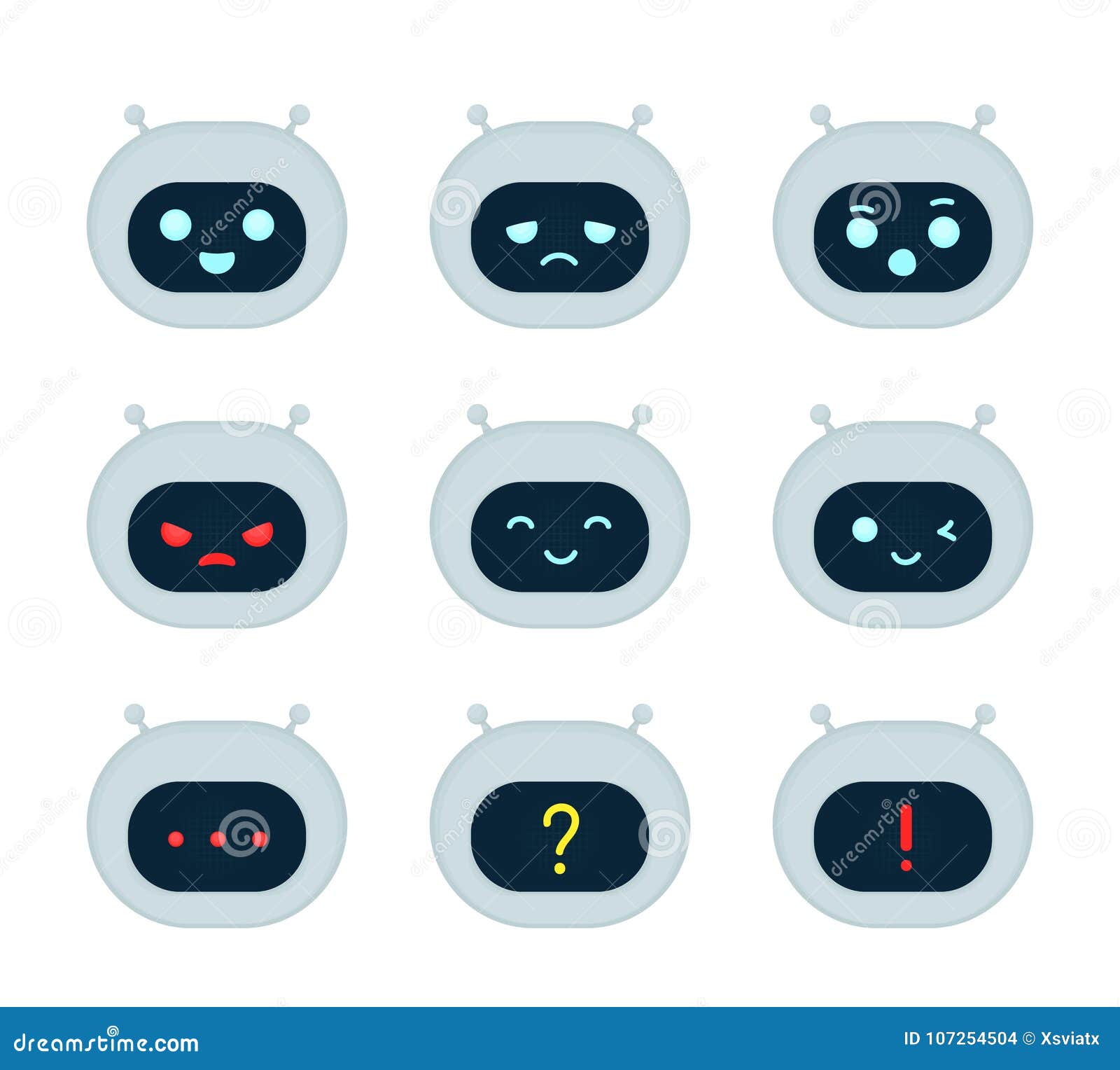 Cute Robot Bot Face Emotion Character Set. Stock Vector - Illustration ... Cute Robot Bot Face Emotion Character Set. Stock Vector - Illustration ...