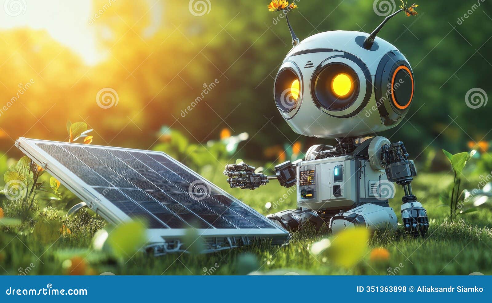 A Cat Is Sitting On A Solar Panel With A Sun In The Background. This ...