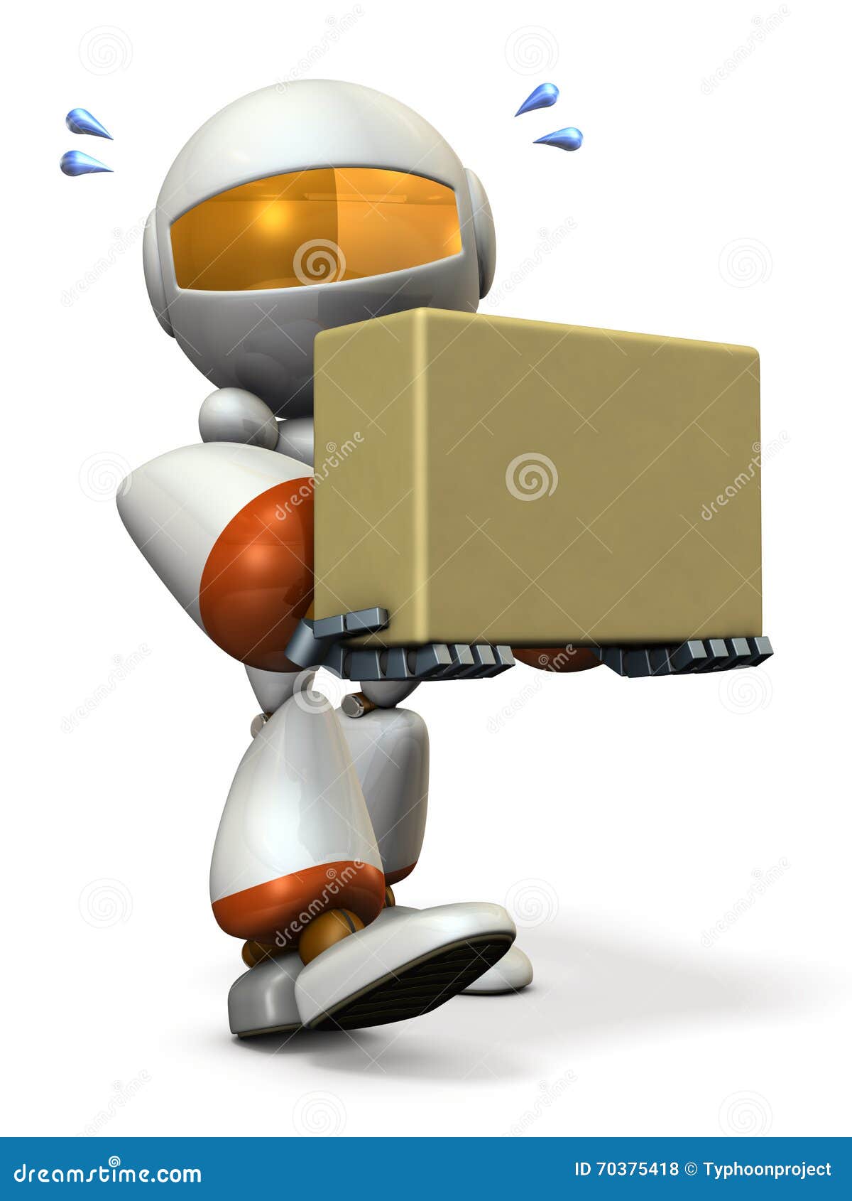 Cute Robot Carries a Cardboard Box. Stock Illustration - Illustration ...