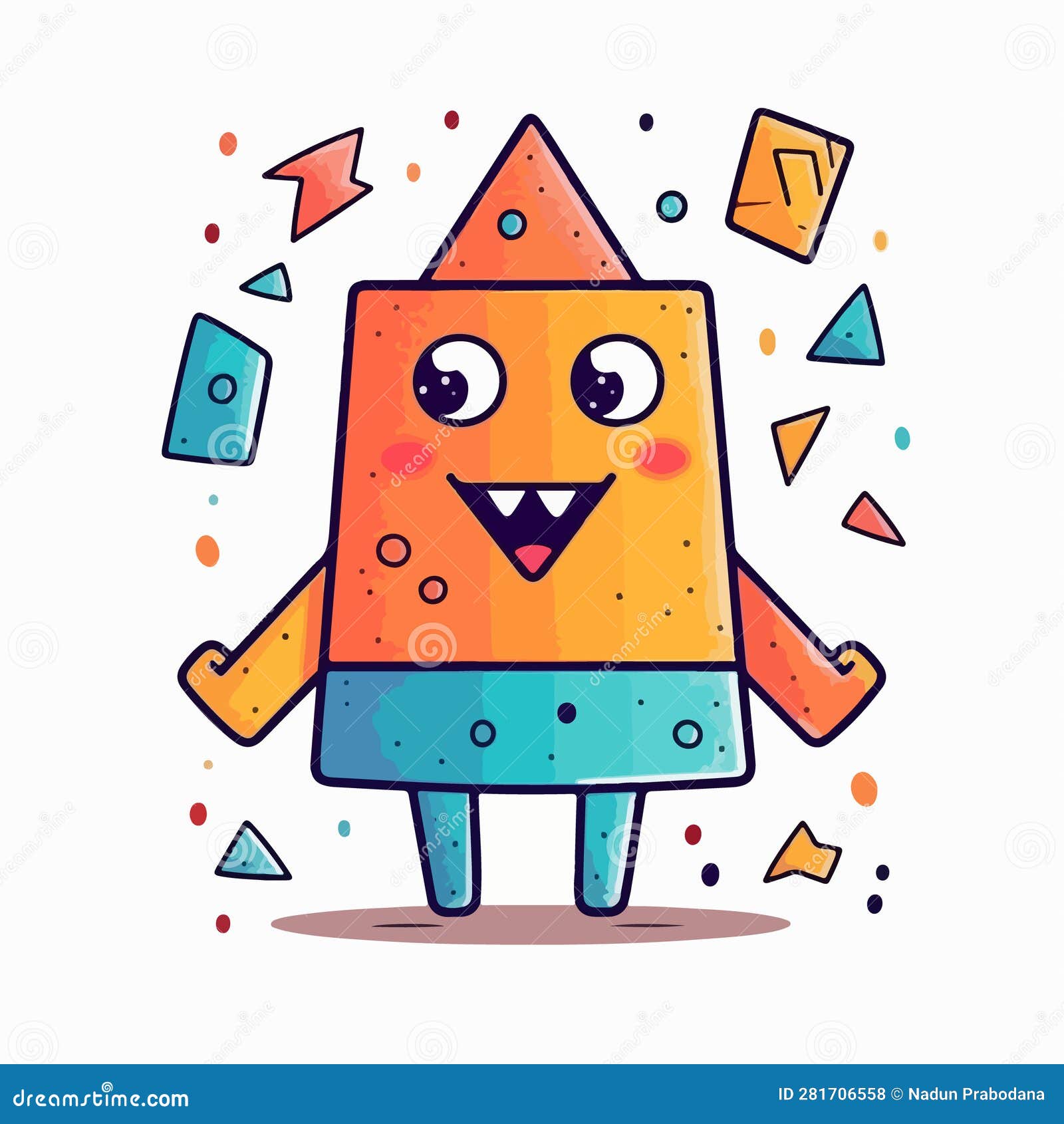 Cartoon Happy Robot Cube. Vector Illustration. Funny Cartoon Character ...