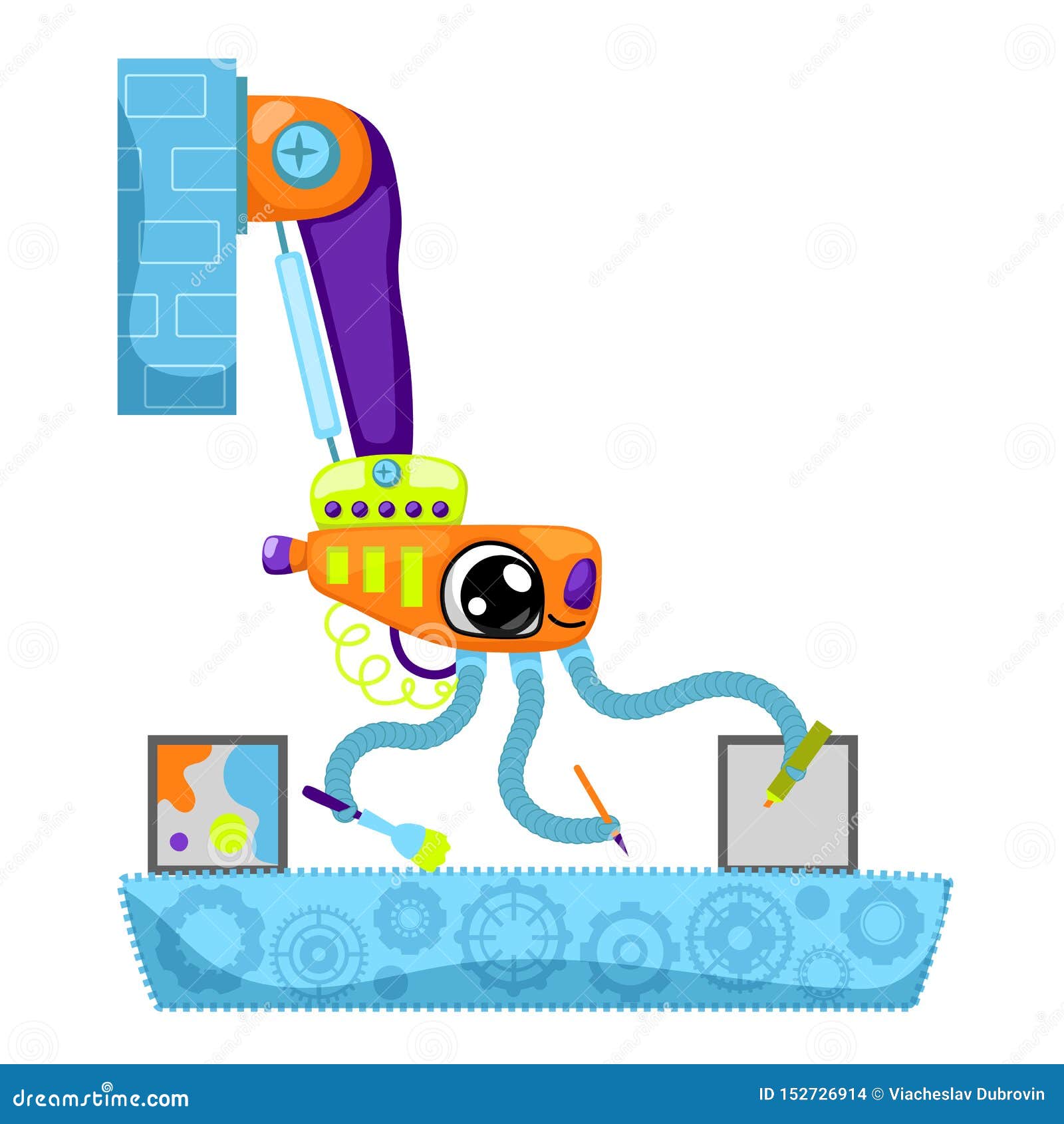 Cute Robot Character Vector Illustration on White Background. Automatic ...