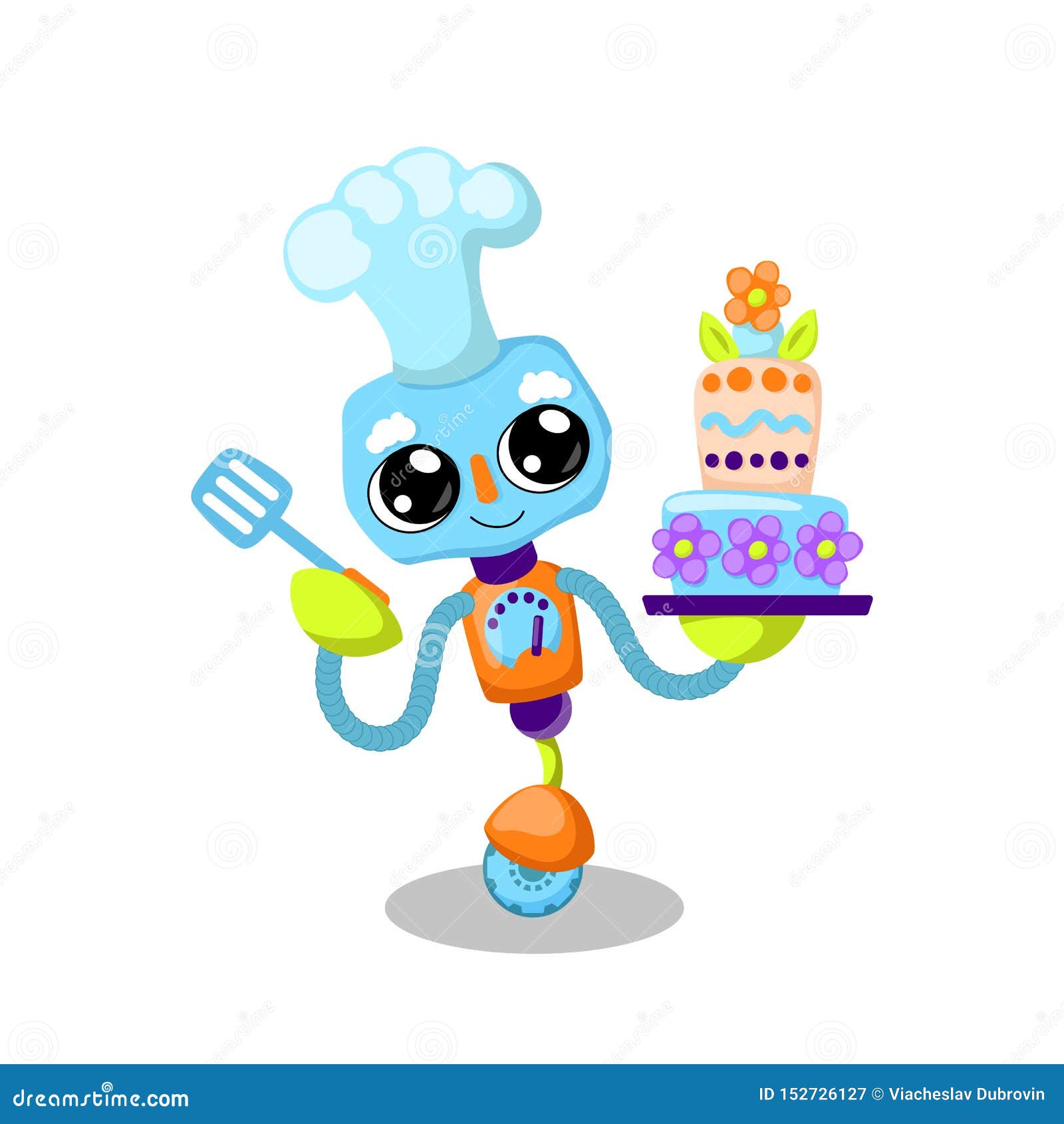 Cute Robot Character Vector Illustration on White Background. Cooking ...