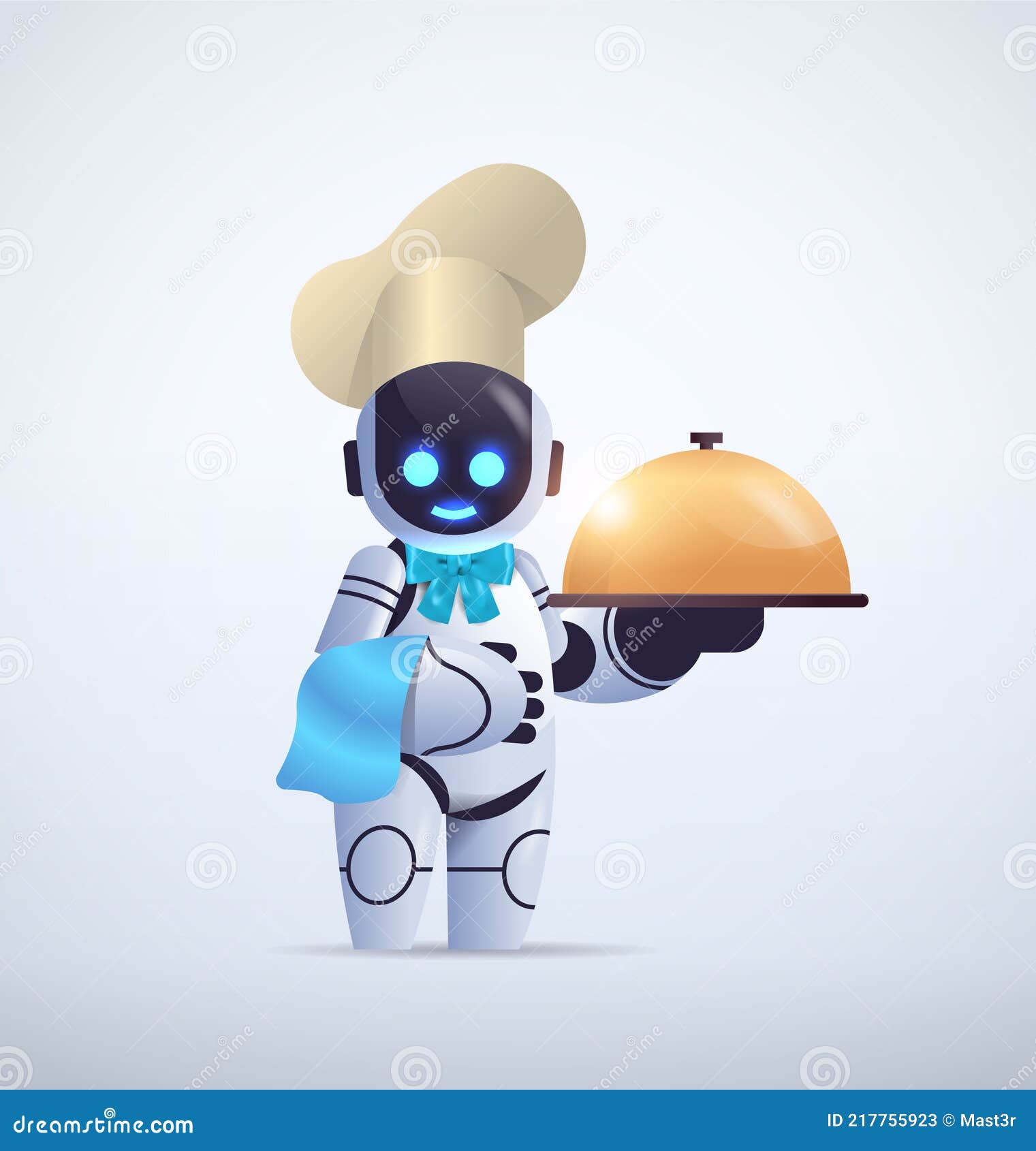 Cute Robot Chef in Hat Holding Serving Cloche Modern Robotic Character ... Cute Robot Chef in Hat Holding Serving Cloche Modern Robotic Character ...