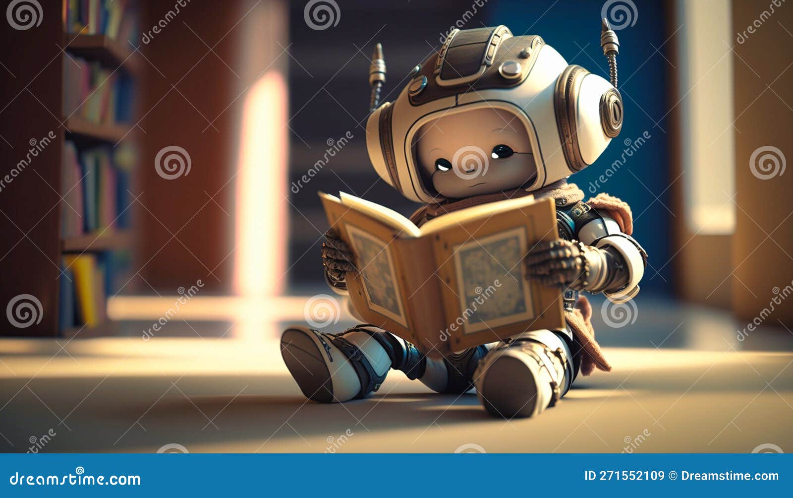 Cute Robot Child Reading a Book with a Smile, Generative AI Stock ...