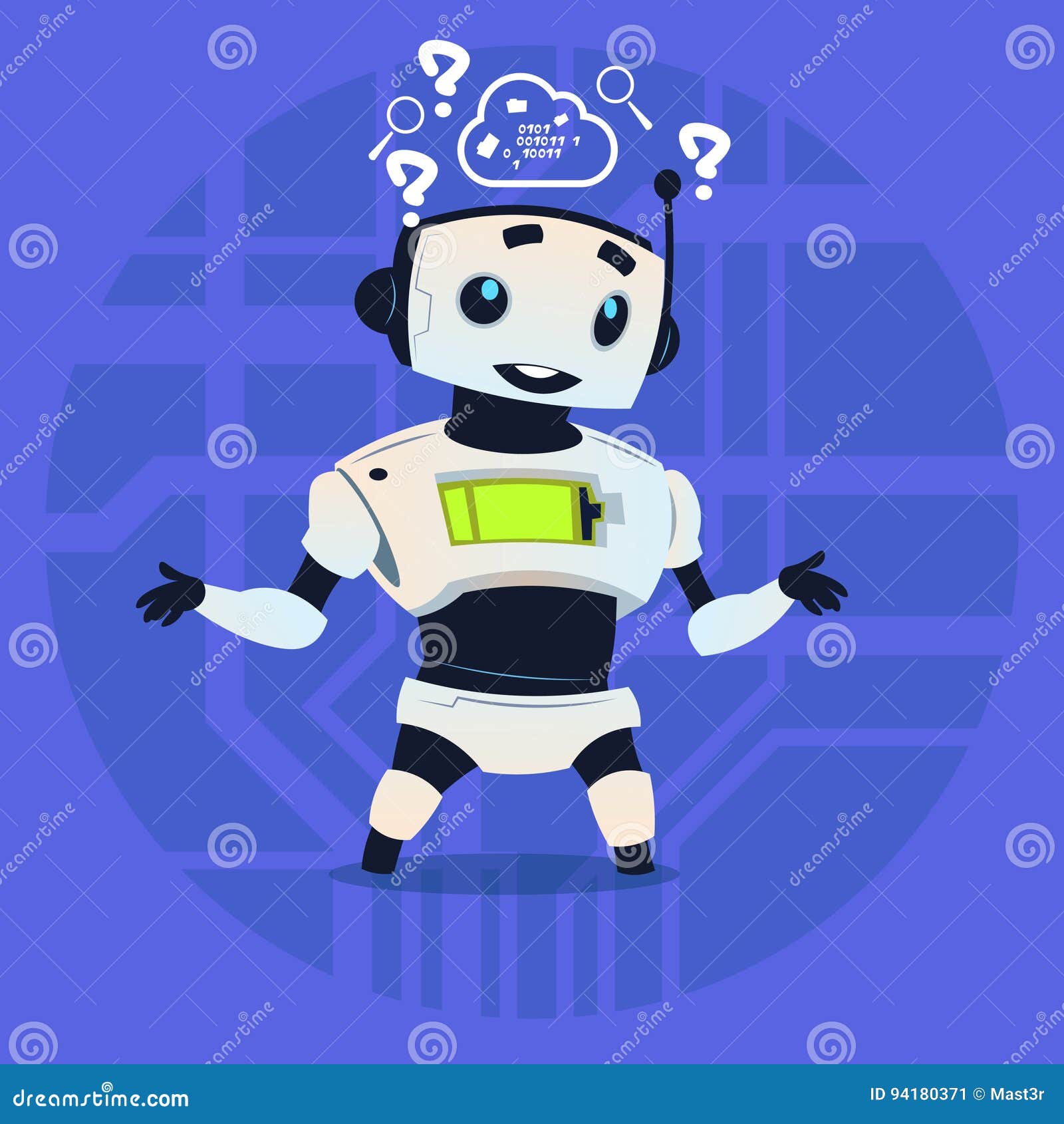Cute Robot Coding Thinking Modern Artificial Intelligence Technology ...