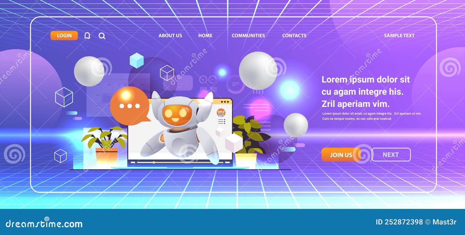 Cute Robot Cyborg with Chat Bubble on Laptop Screen Modern Robotic ...