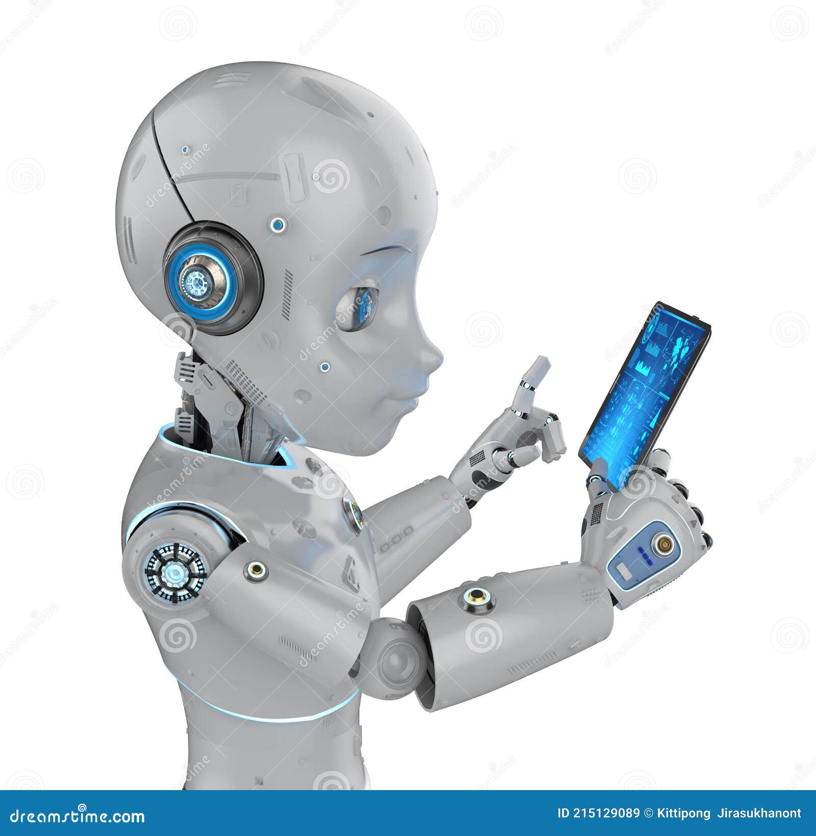 Cute Robot with Digital Tablet Stock Illustration - Illustration of ...