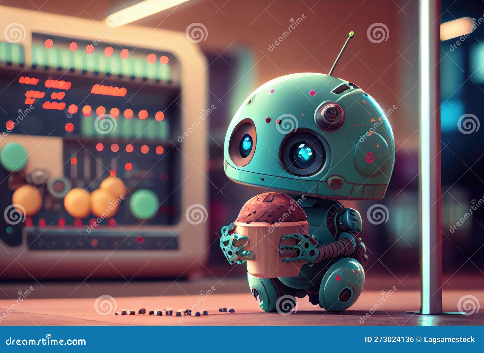 Cute Robot Eating Food in the Restaurant Background. Technology and ...