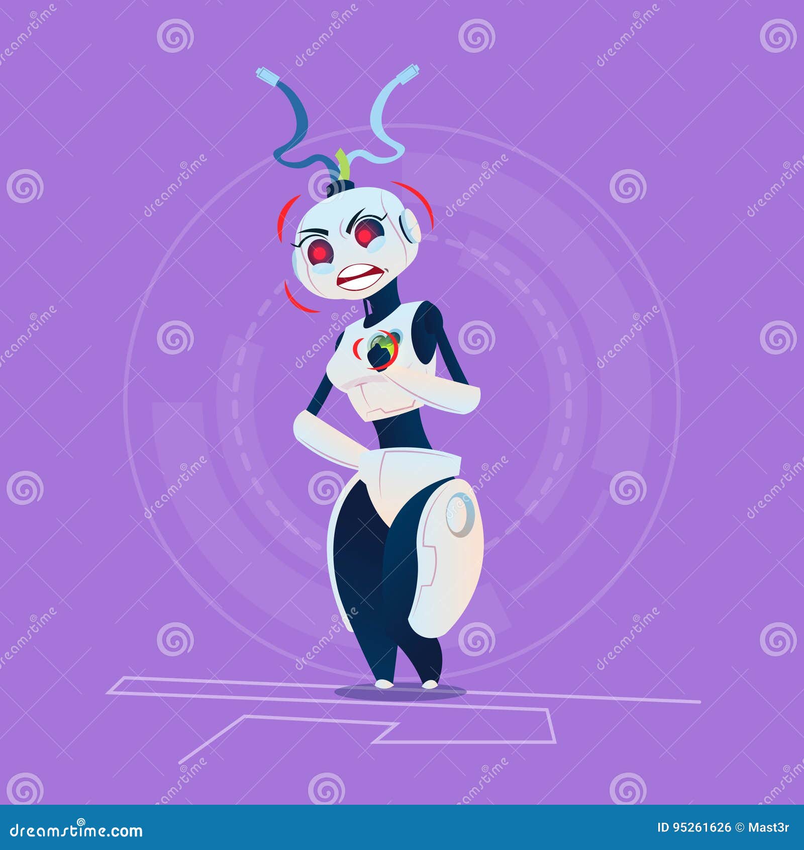 Sick Robot Sneezes At Scared Man Vector. Isolated Illustration ...