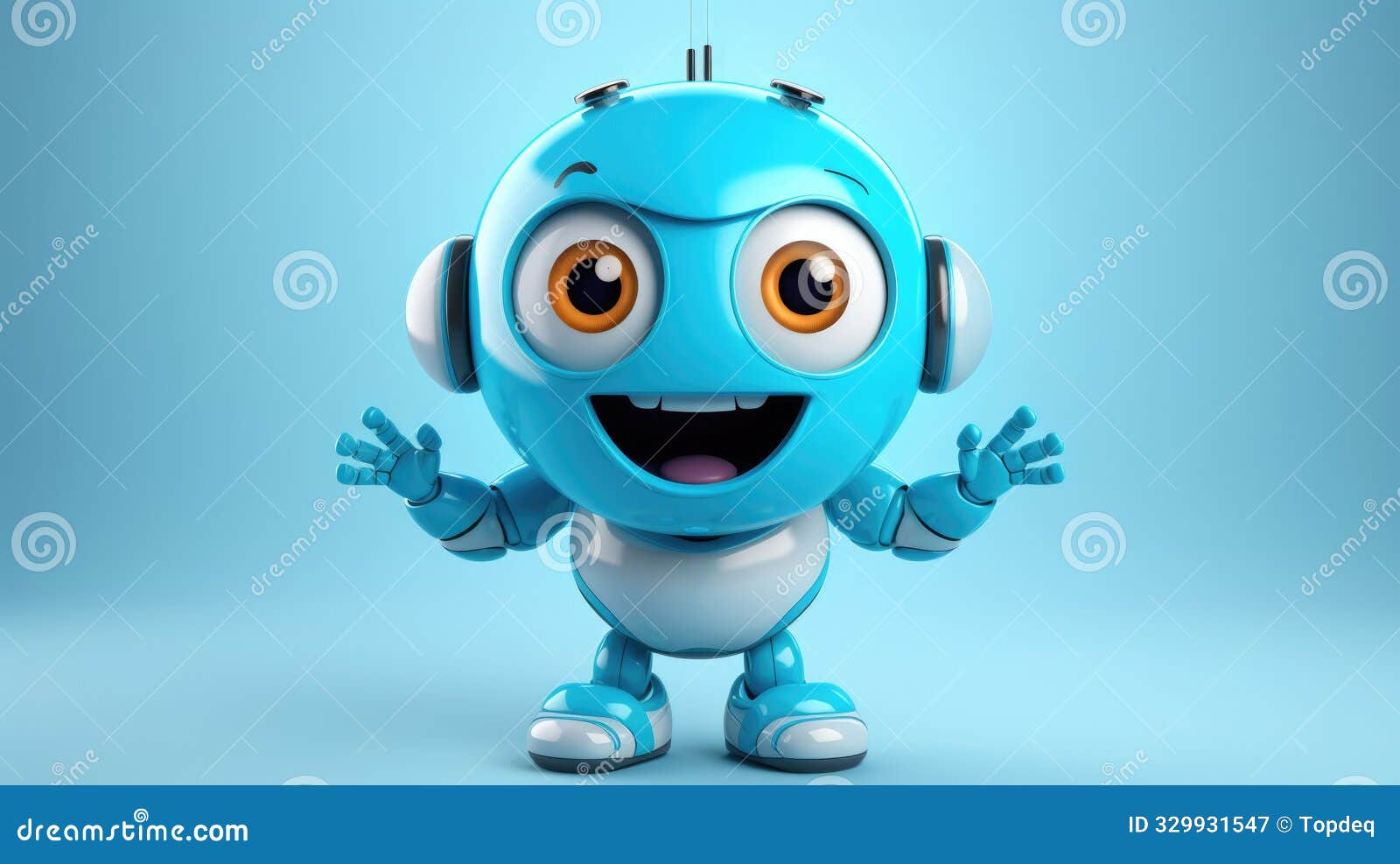 Cute Robot Friendly Digital Assistant Character with Glowing Blue ...