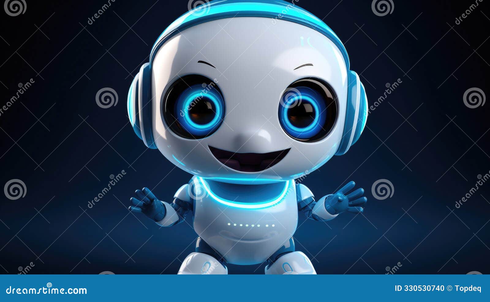 Cute Robot Friendly Digital Assistant Character with Glowing Blue ...