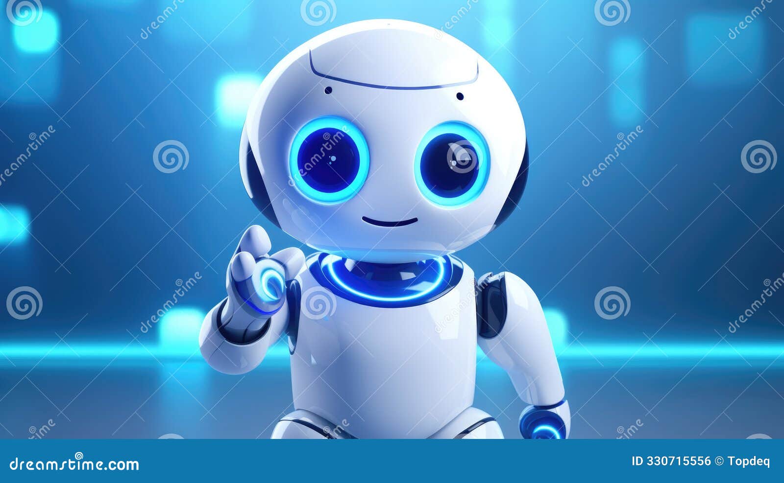 Cute Robot Friendly Digital Assistant Character with Glowing Blue ...