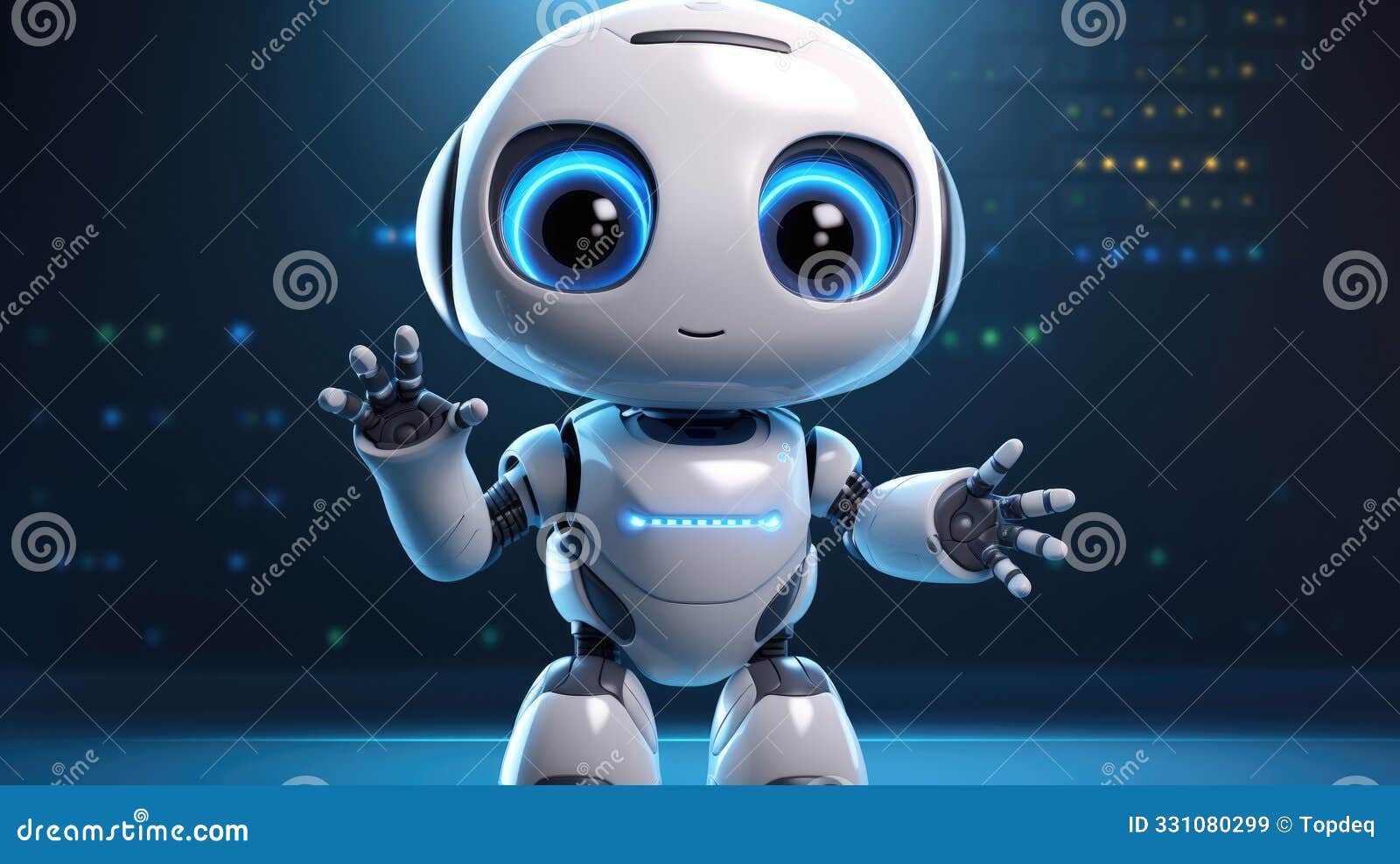 Cute Robot Friendly Digital Assistant Character with Glowing Blue ...