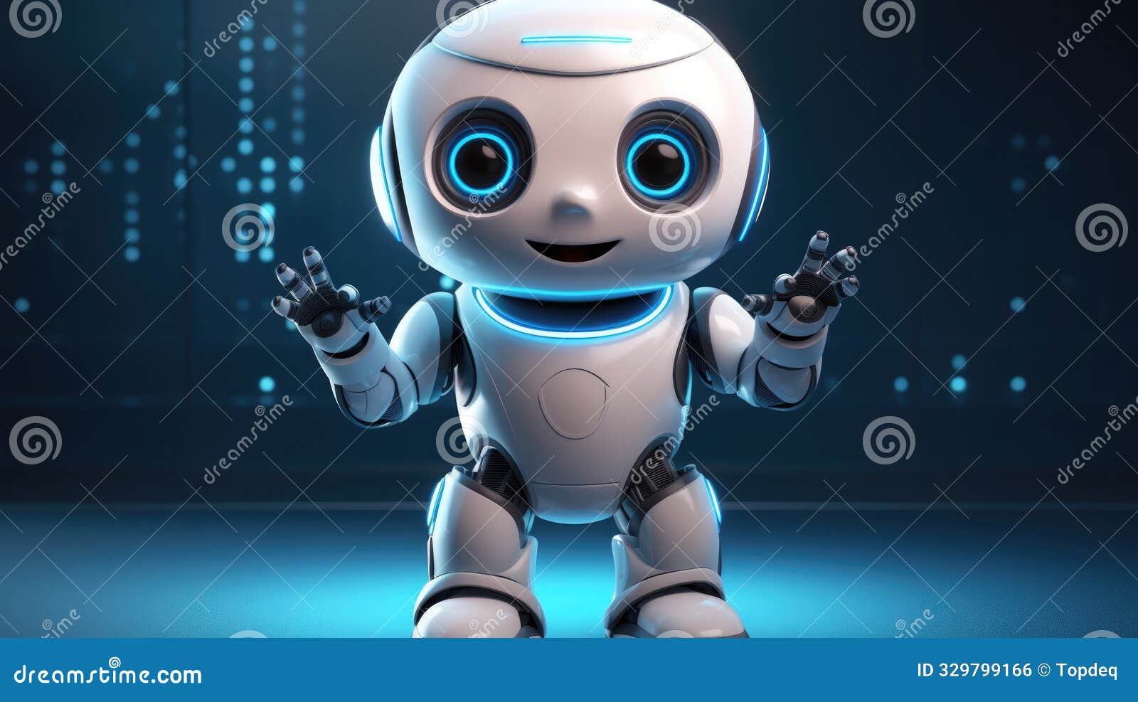 Cute Robot Friendly Digital Assistant Character with Glowing Blue ...