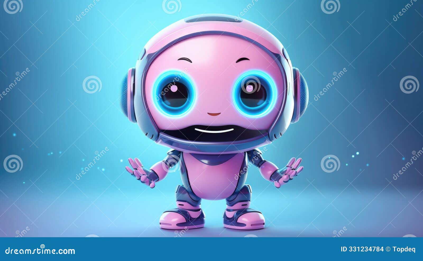 Cute Robot Friendly Digital Assistant Character with Glowing Blue ...