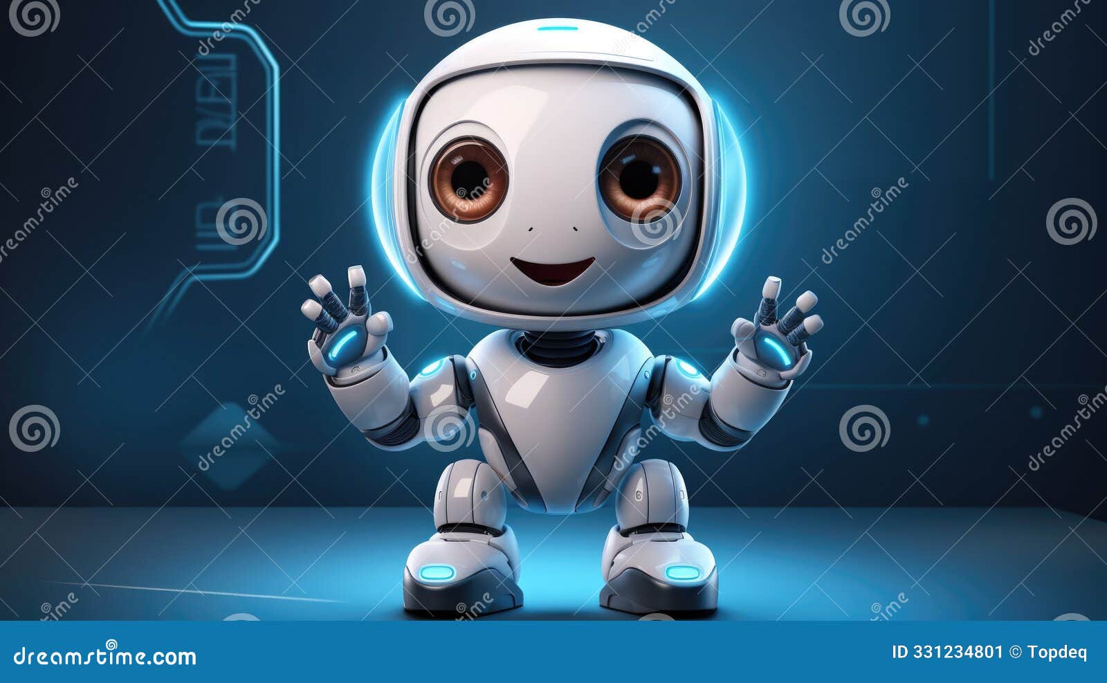 Cute Robot Friendly Digital Assistant Character with Glowing Blue ...