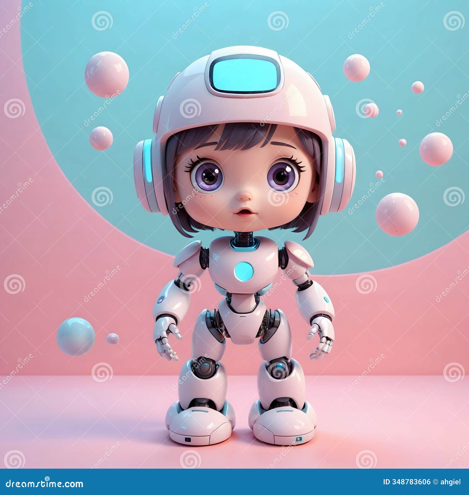 Cute Robot Girl in Pastel Colors Stock Illustration - Illustration of ...