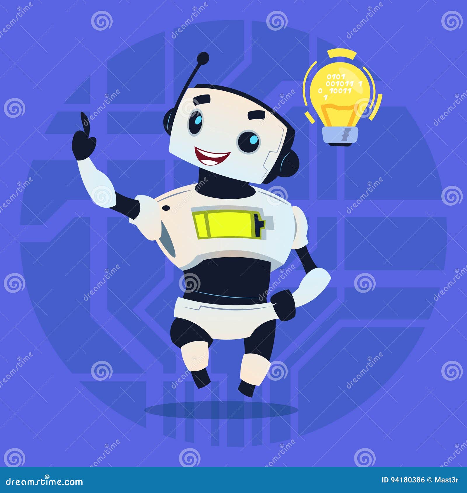 Cute Robot Happy Smiling Having New Idea Modern Artificial Intelligence ...