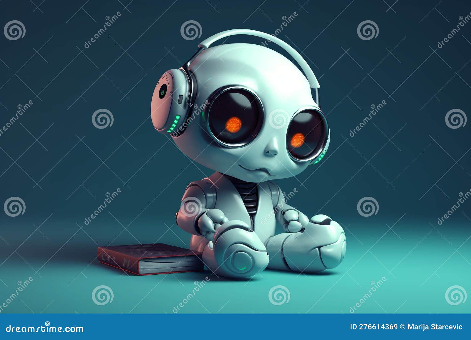 Cute Robot with Headphones. Robotics Development, Artificial Technology ...