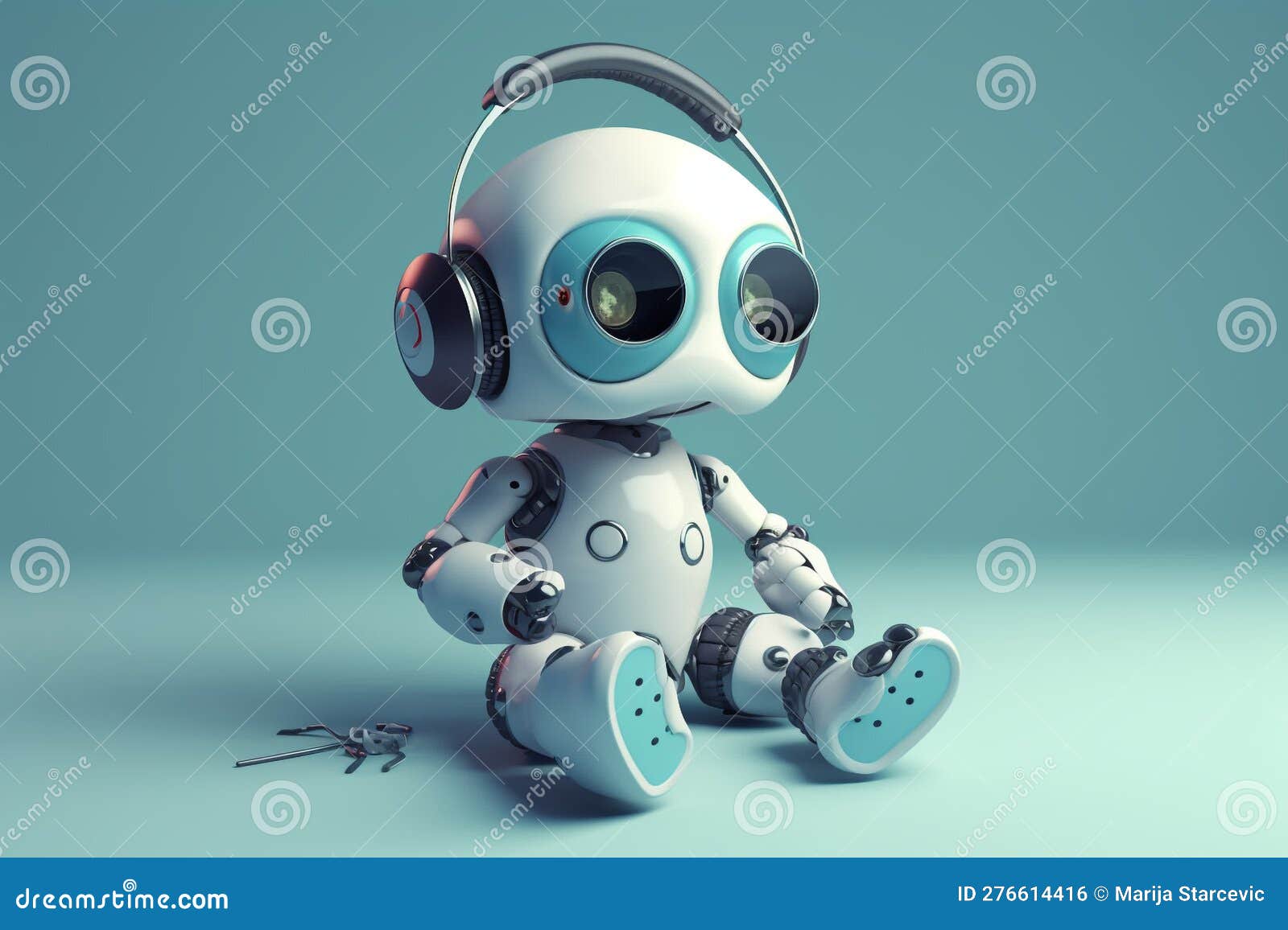 Cute Robot with Headphones. Robotics Development, Artificial Technology ...