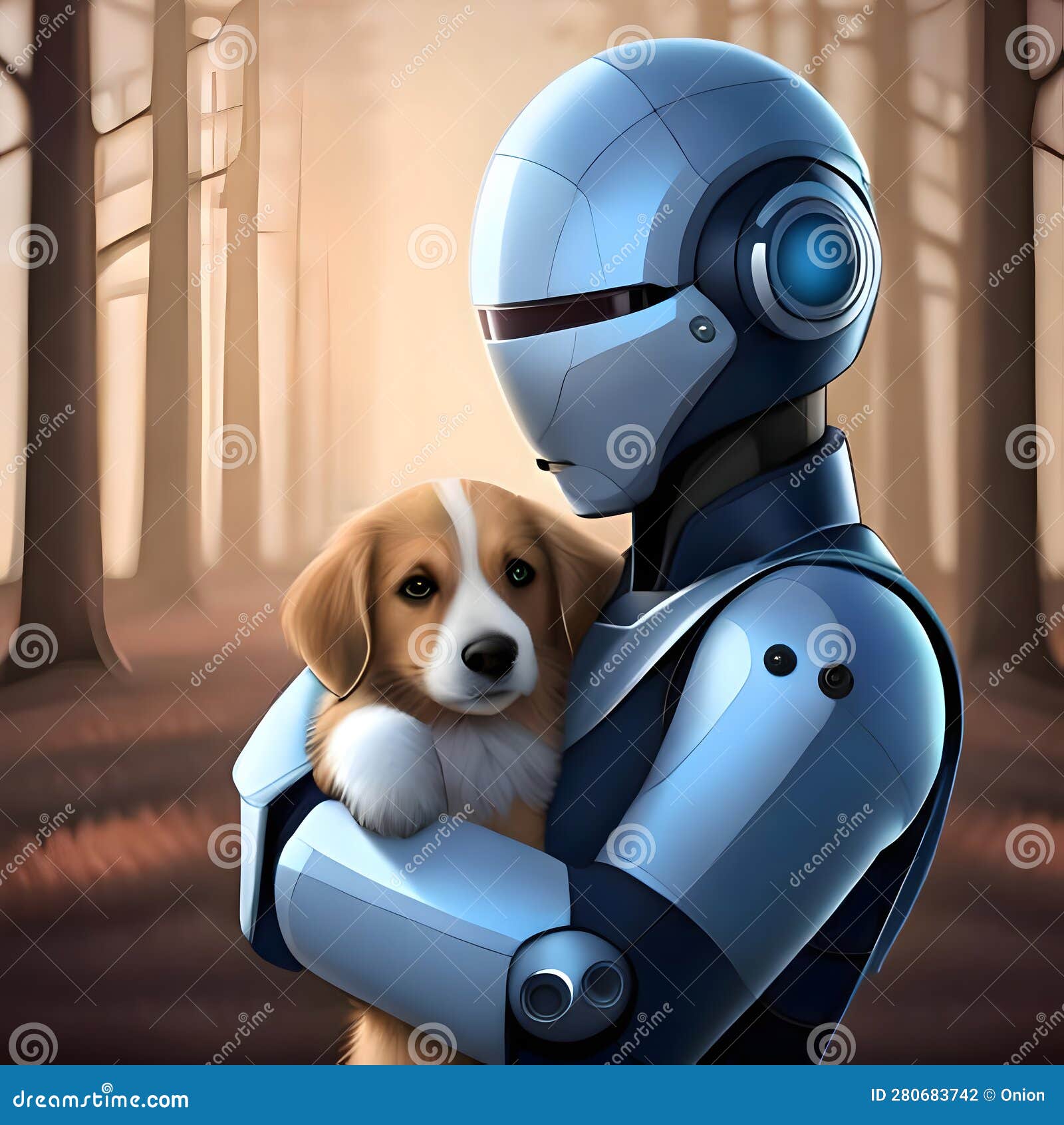 Cute Robot with His Pet Dog - Ai Generated Image Stock Illustration ...