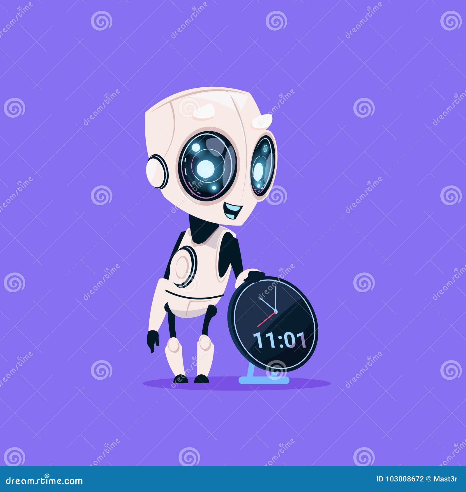 Cute Robot Hold Clock Reminder Isolated Icon on Blue Background Modern ...