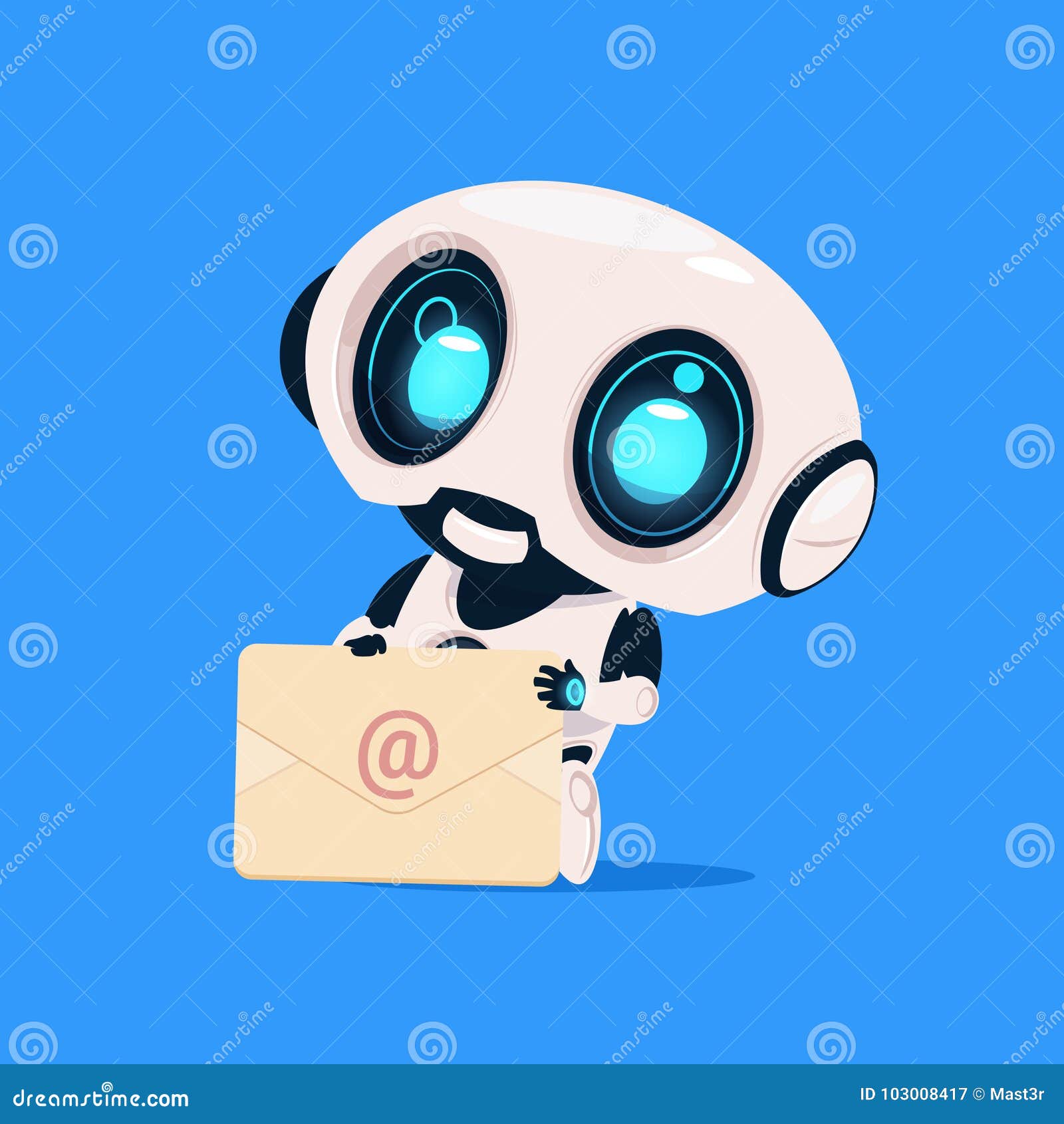 Cute Robot Hold Envelope Mail Notification Isolated Icon on Blue ...