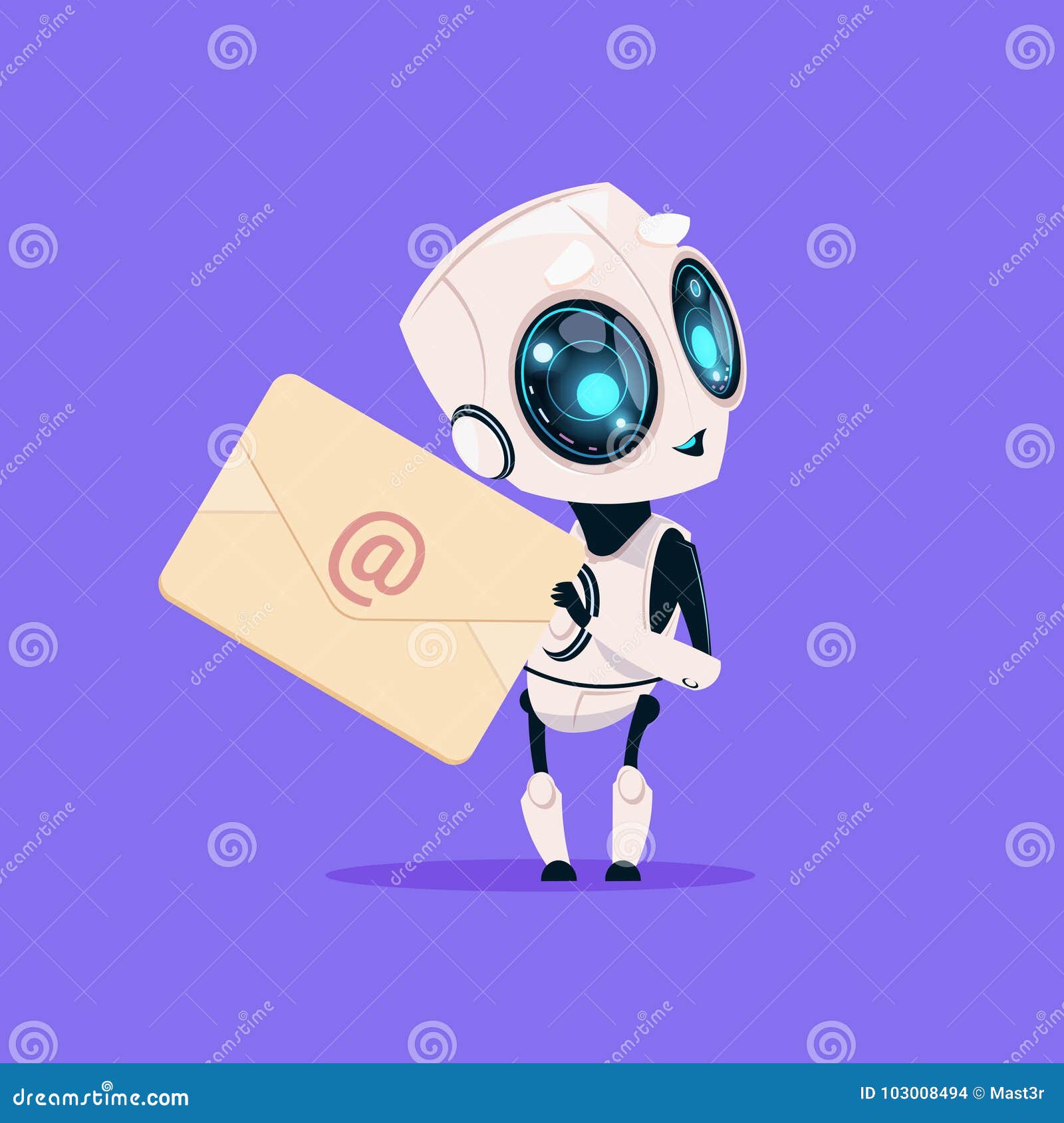 Cute Robot Hold Envelope Mail Notification Isolated Icon on Blue ...