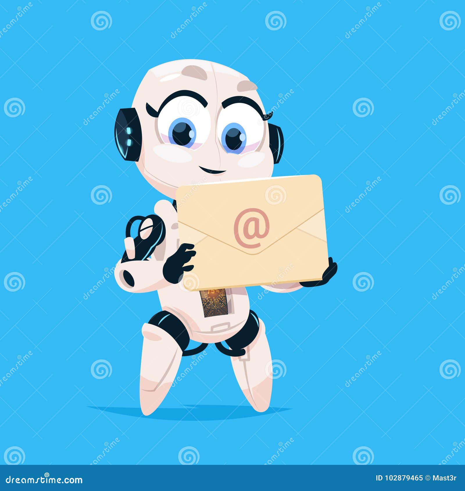 Cute Robot Hold Envelope Mail Notification Robotic Girl Isolated Icon ...