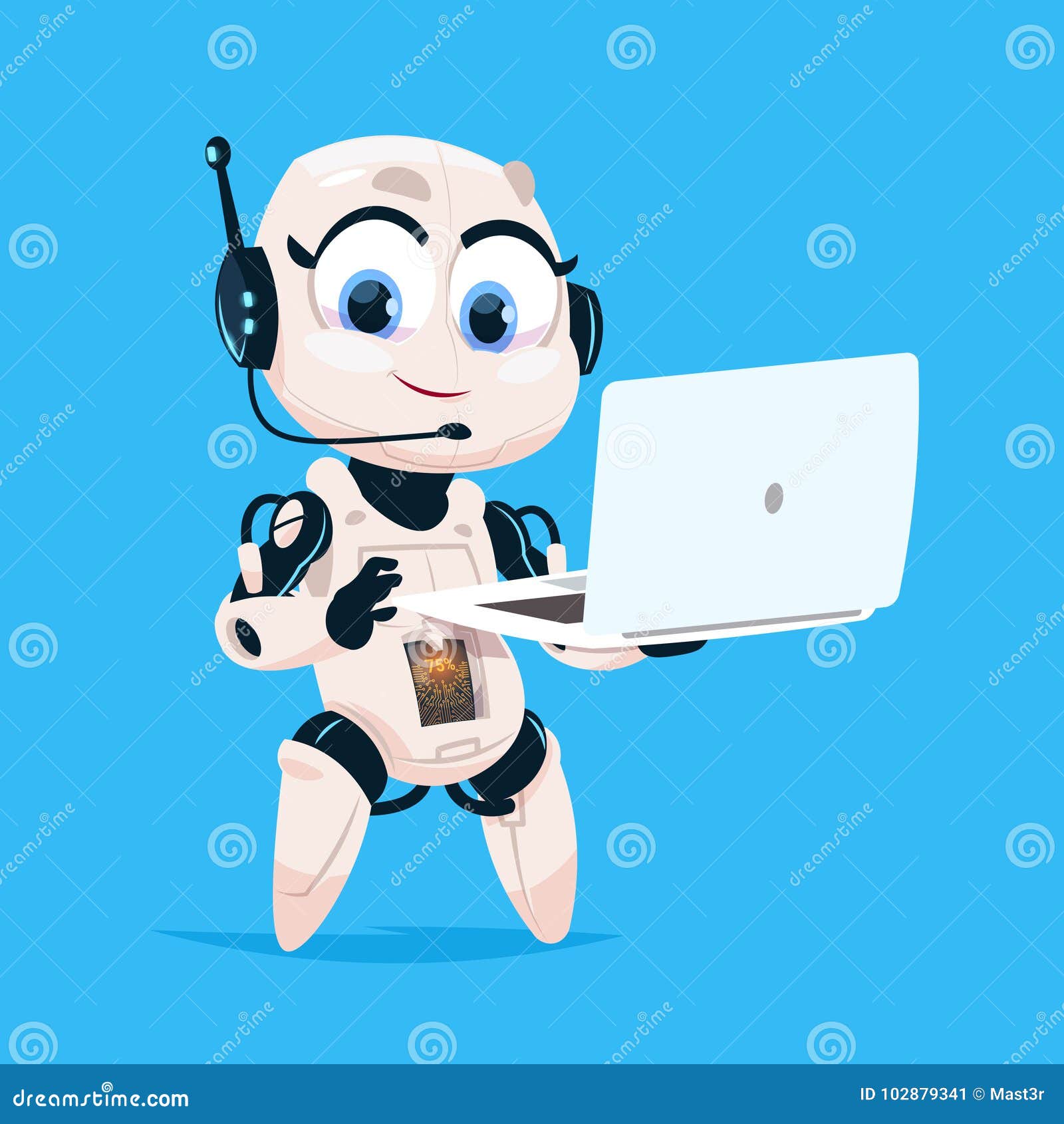 Cute Robot Hold Laptop Computer Chat Bot Robotic Girl Isolated Icon on ...