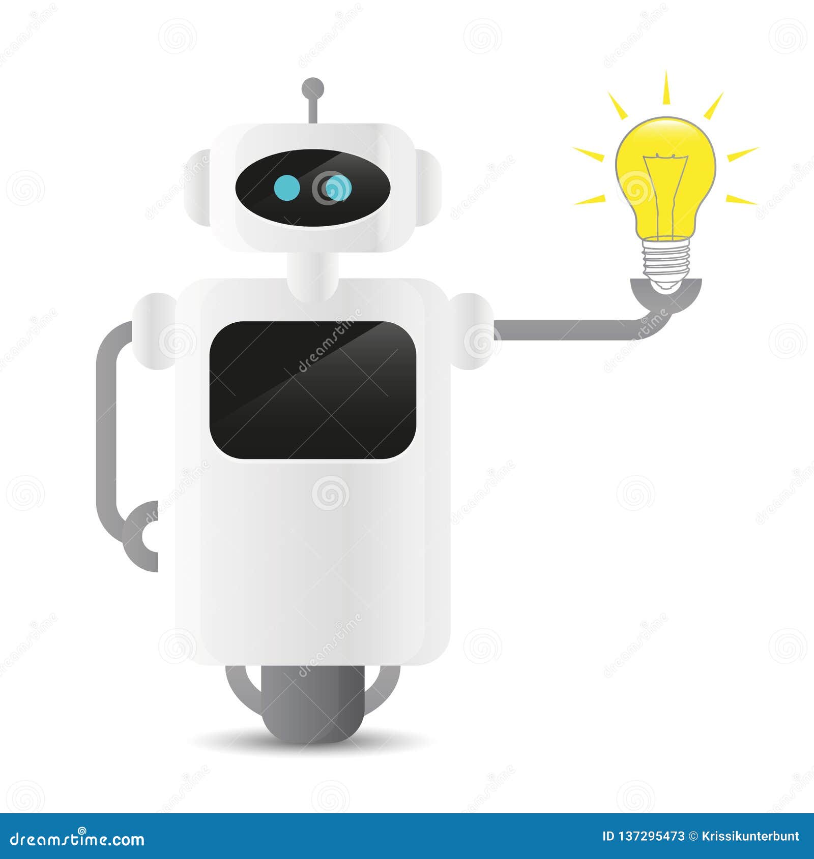 Cute Robot Holding a Light Bulb Technology Idee Concept Stock Vector ...