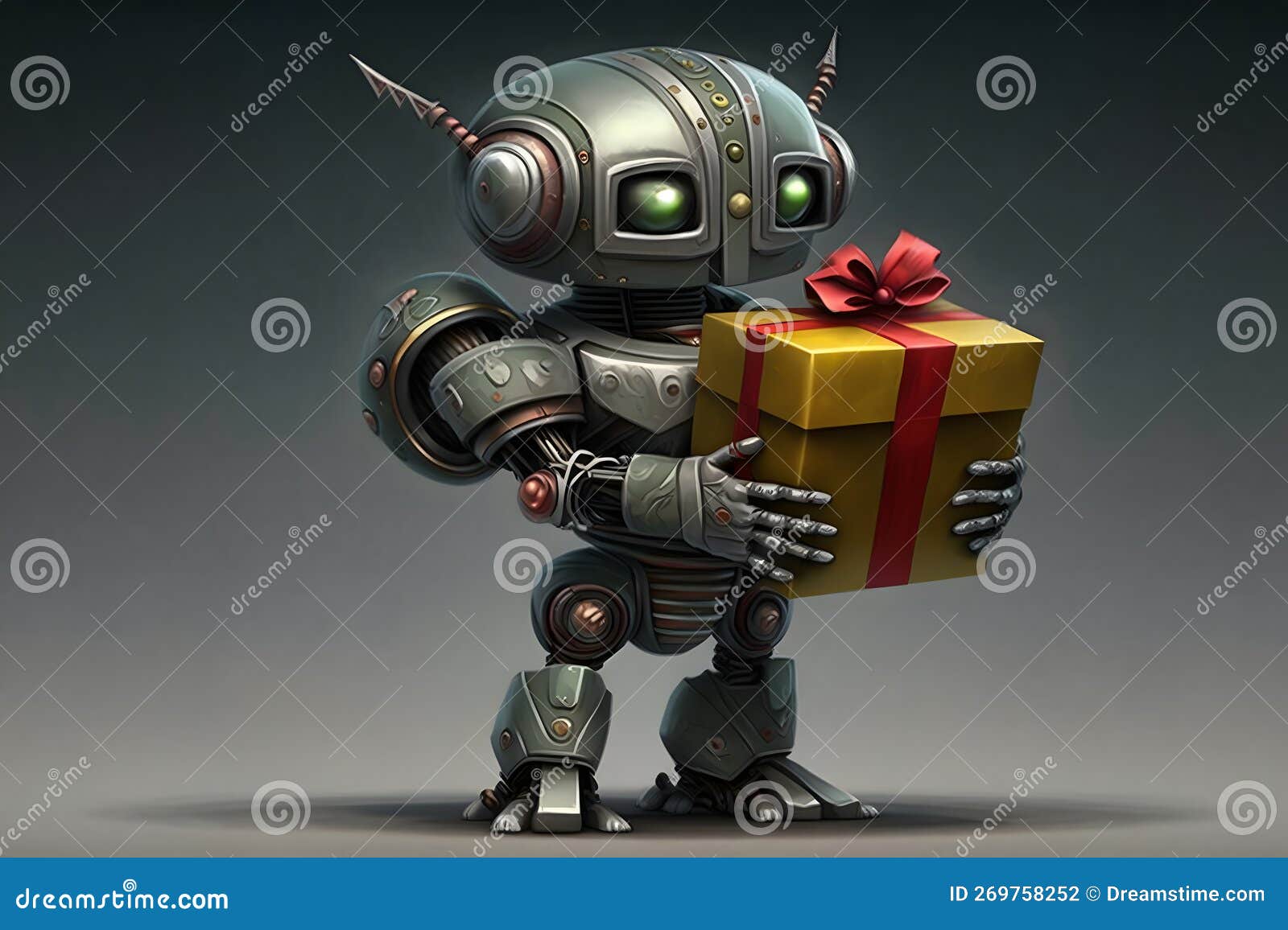 Cute Robot Holding a Yellow Present Box with Red Gift Bow. Generative ...
