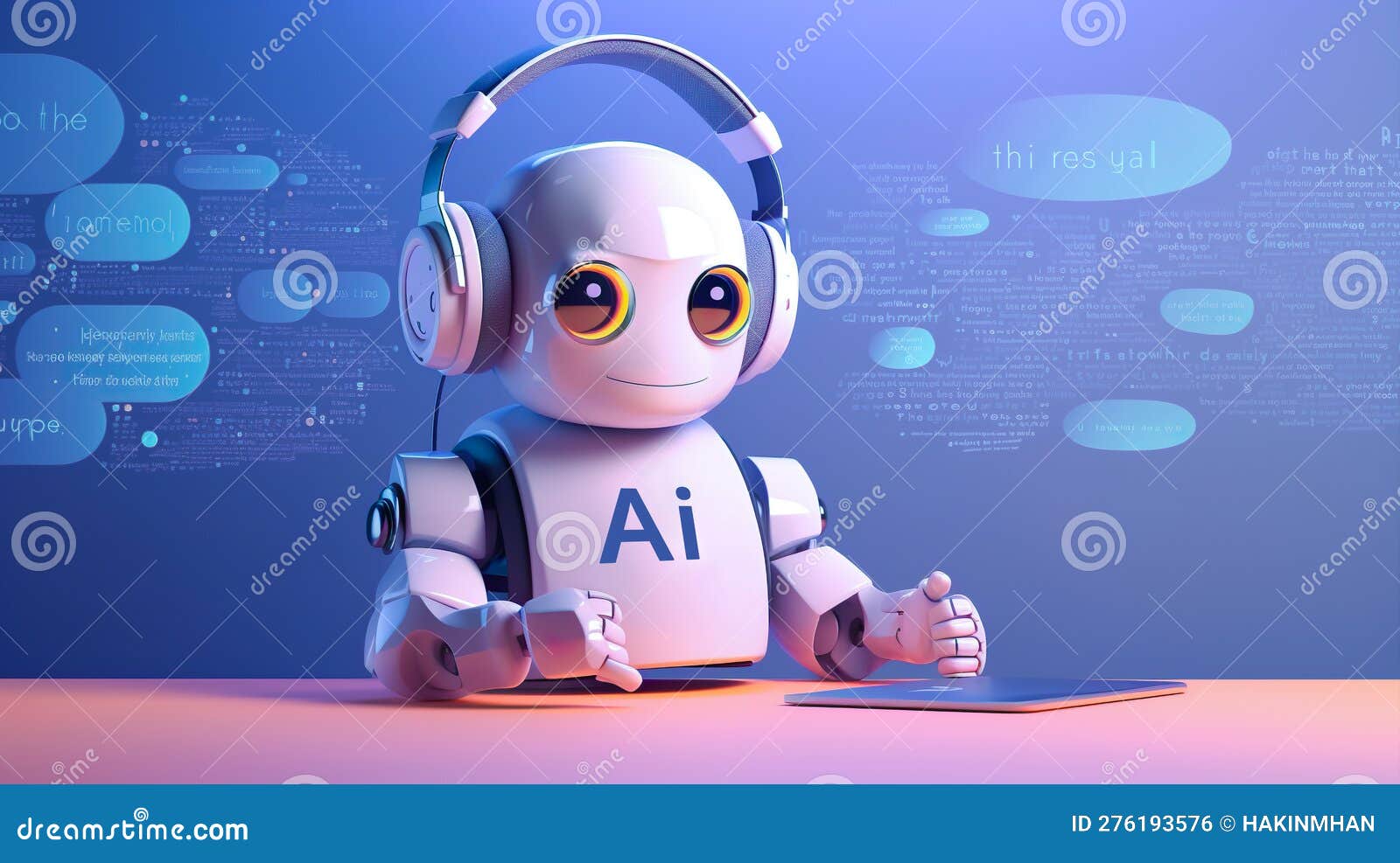 Cute Robot Learning or Relaxing with Music and Computer.generative Ai ...