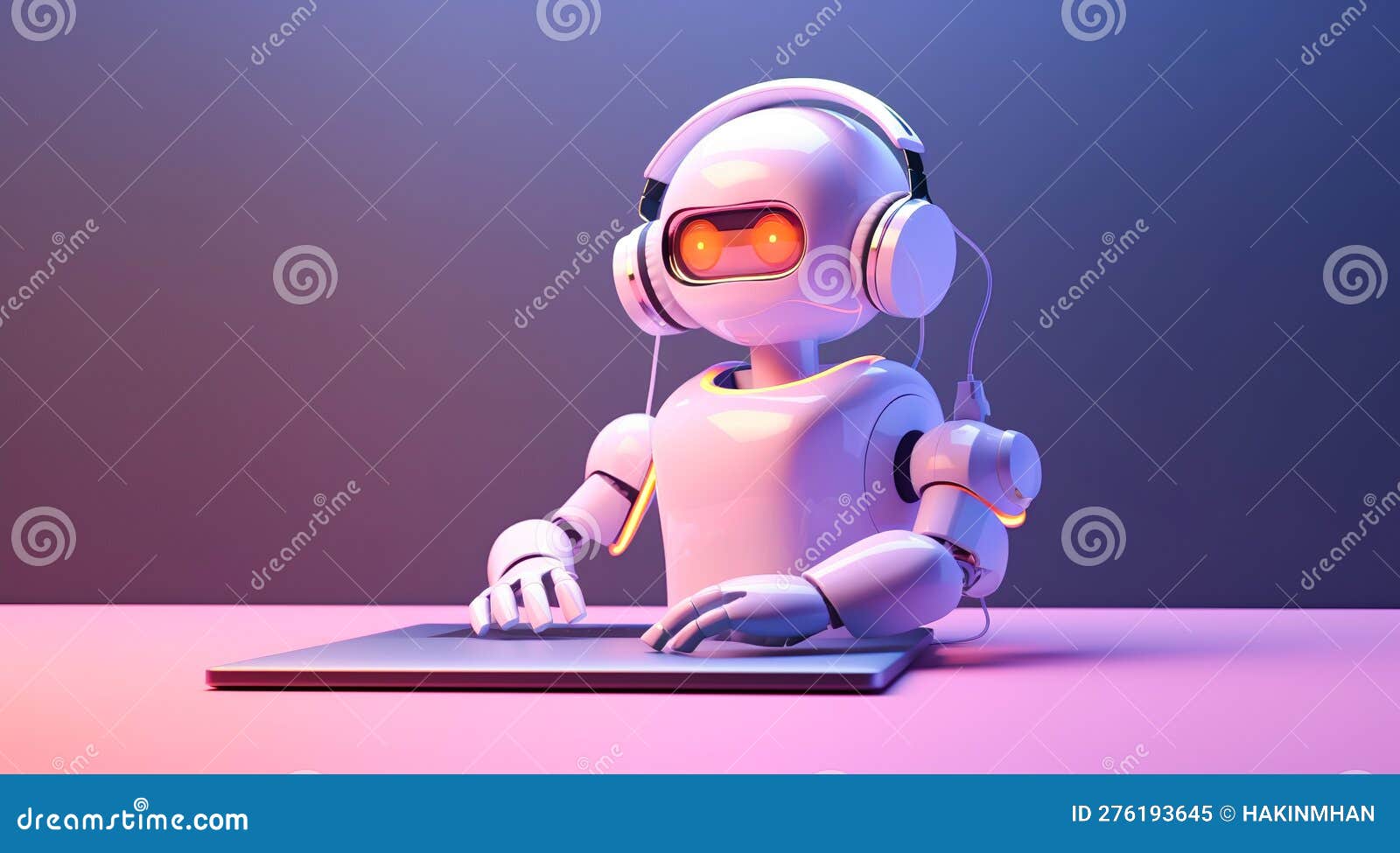 Cute Robot Learning or Relaxing with Music and Computer.generative Ai ...