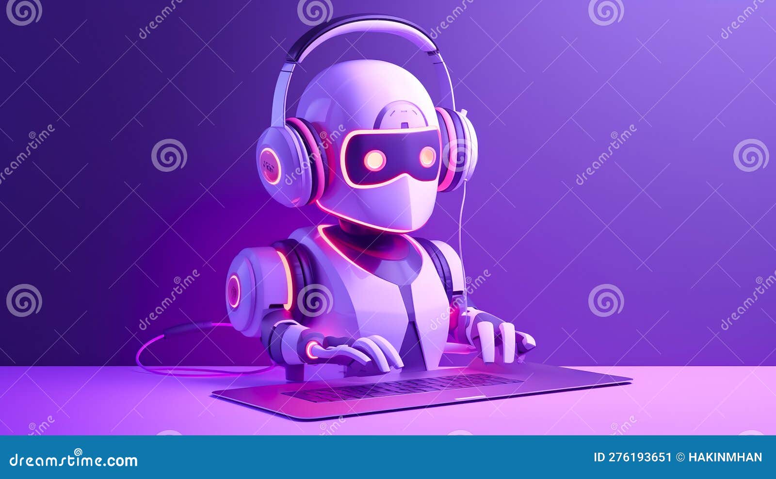 Cute Robot Learning or Relaxing with Music and Computer.generative Ai ...