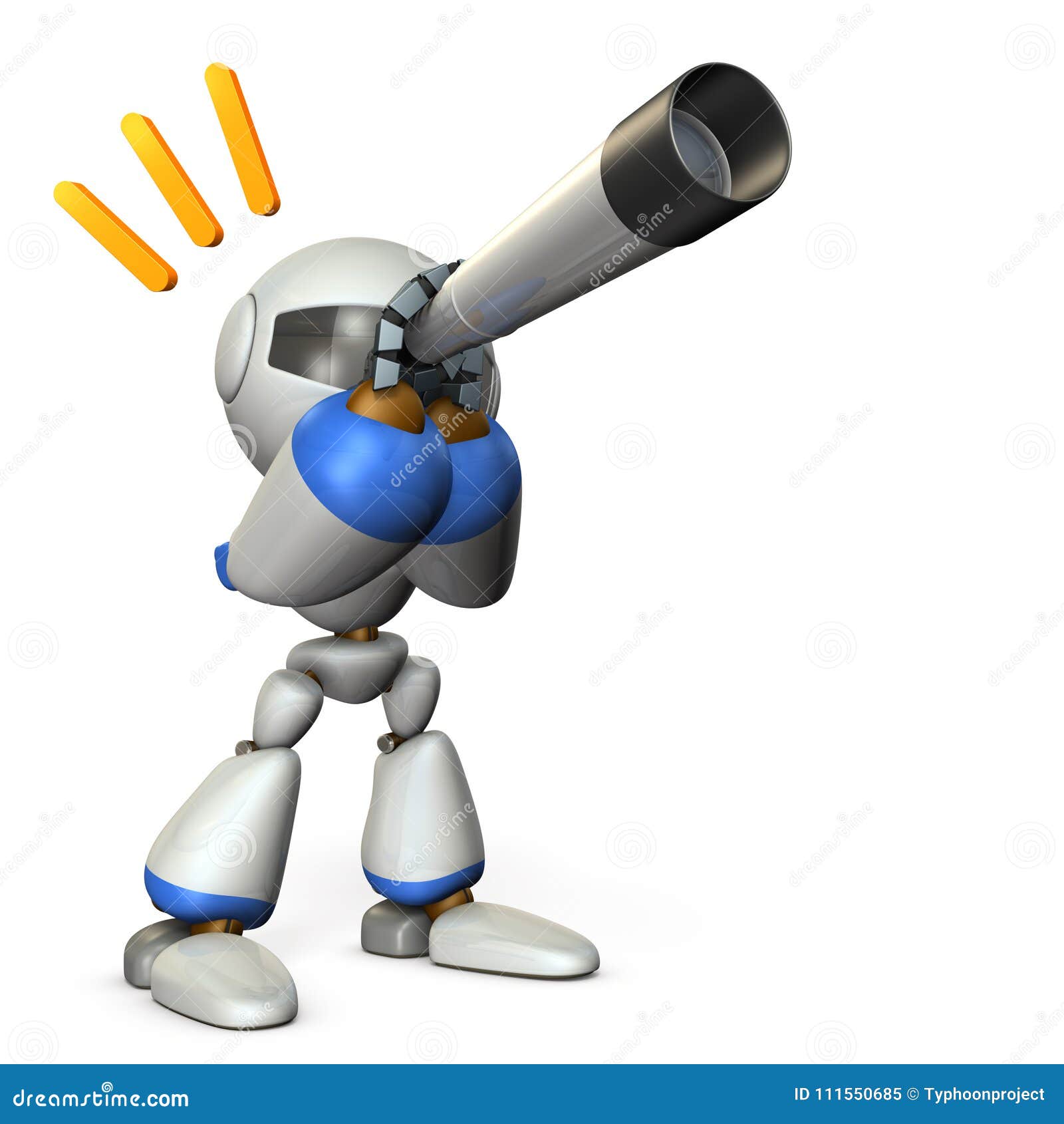 A Cute Robot Looking into the Telescope. it Foresees the Future Stock ...