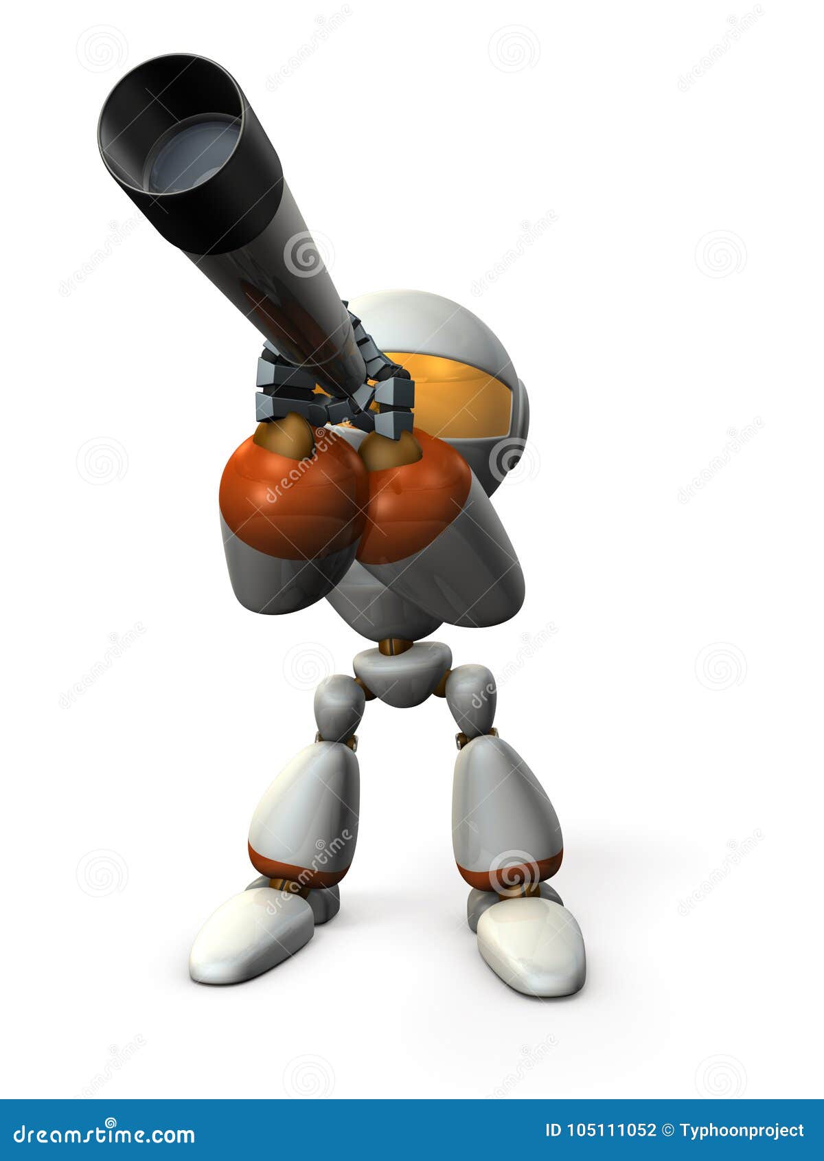 Cute Robot Looking into the Telescope. it Foresees the Future. 3D ...