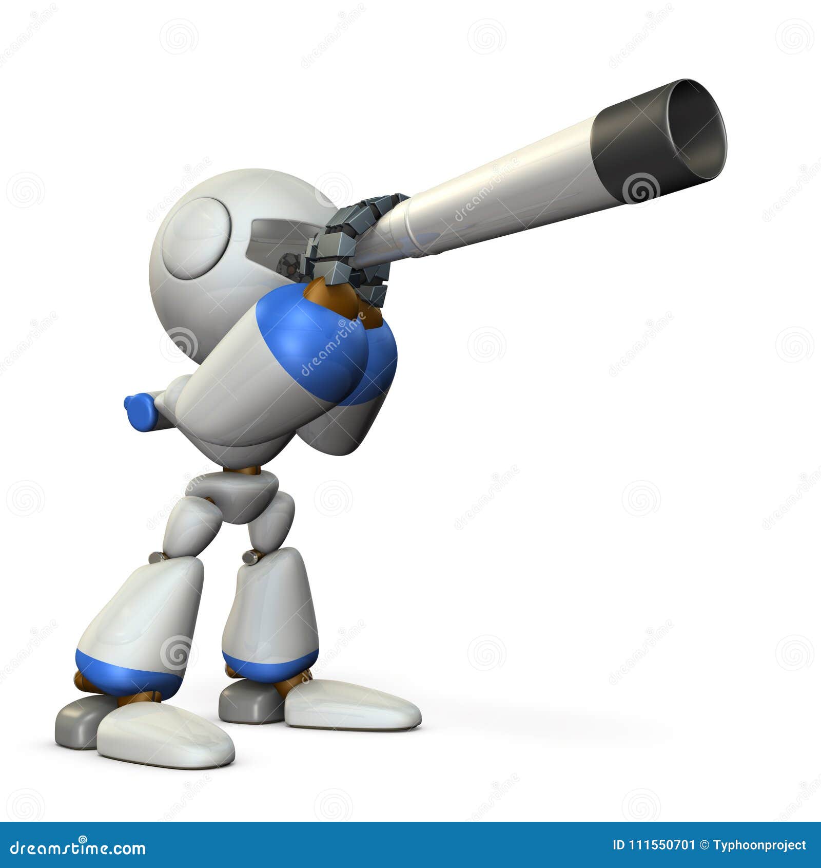 A Cute Robot Looking into the Telescope. it Foresees the Future Stock ...