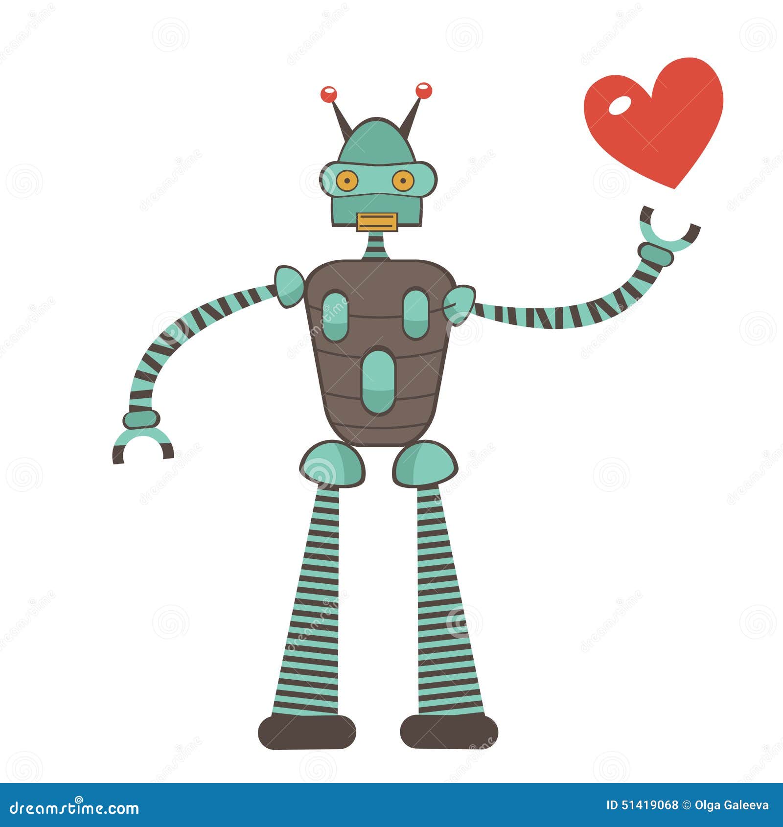 Cute Robot in Love Holding Heart Stock Vector - Illustration of ...