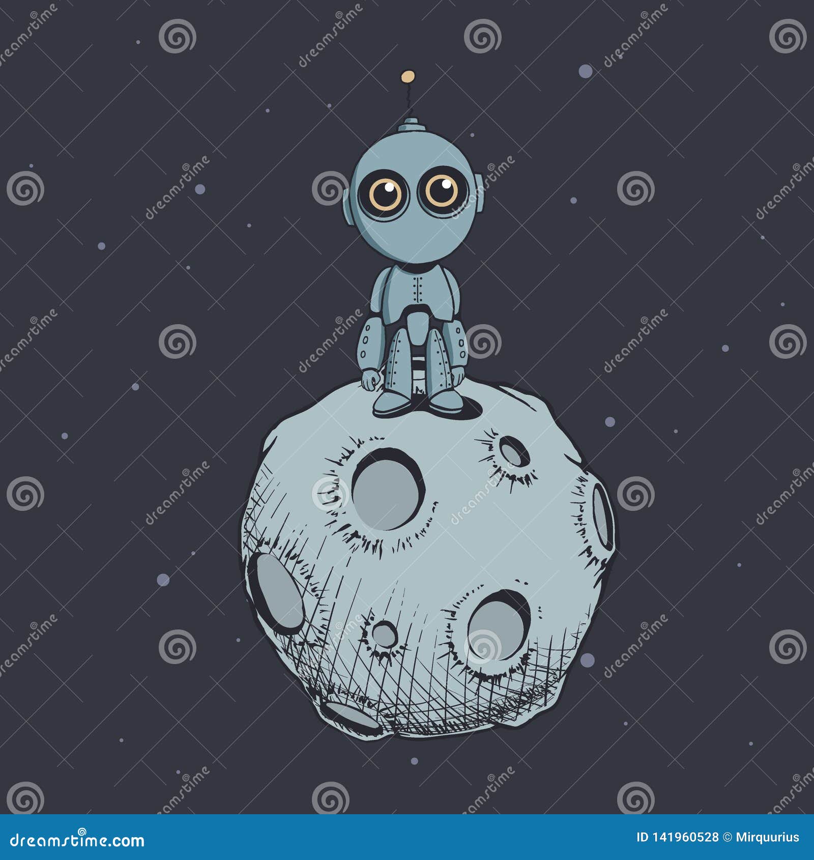 Cute robot on the moon stock vector. Illustration of electric - 141960528