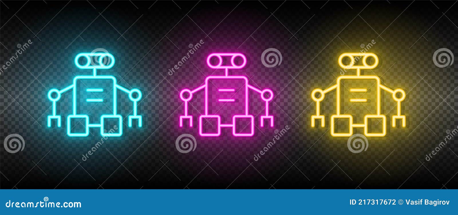 Cute robot neon icon set stock vector. Illustration of funny - 217317672
