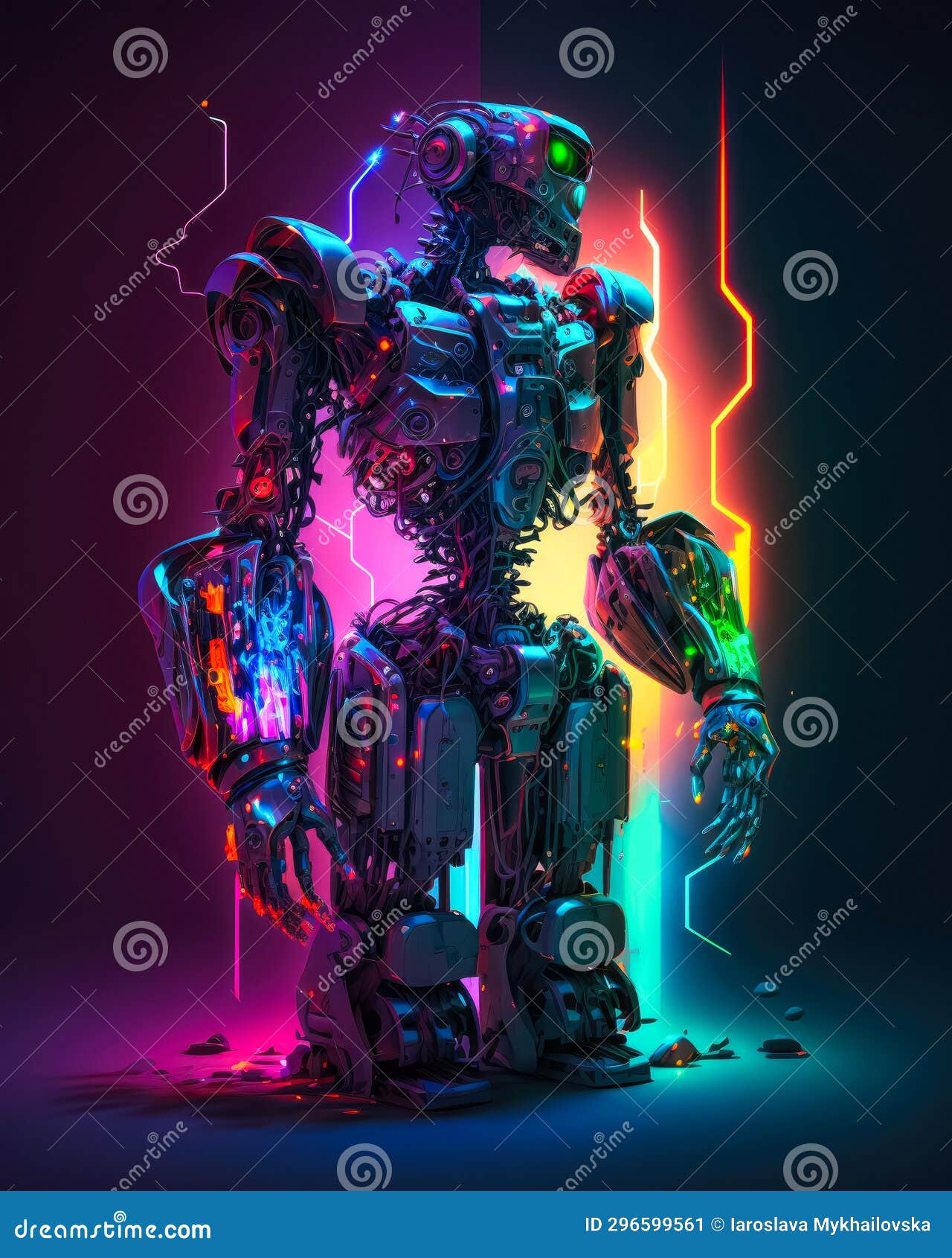 Cute robot in neon light. stock image. Image of generative - 296599561