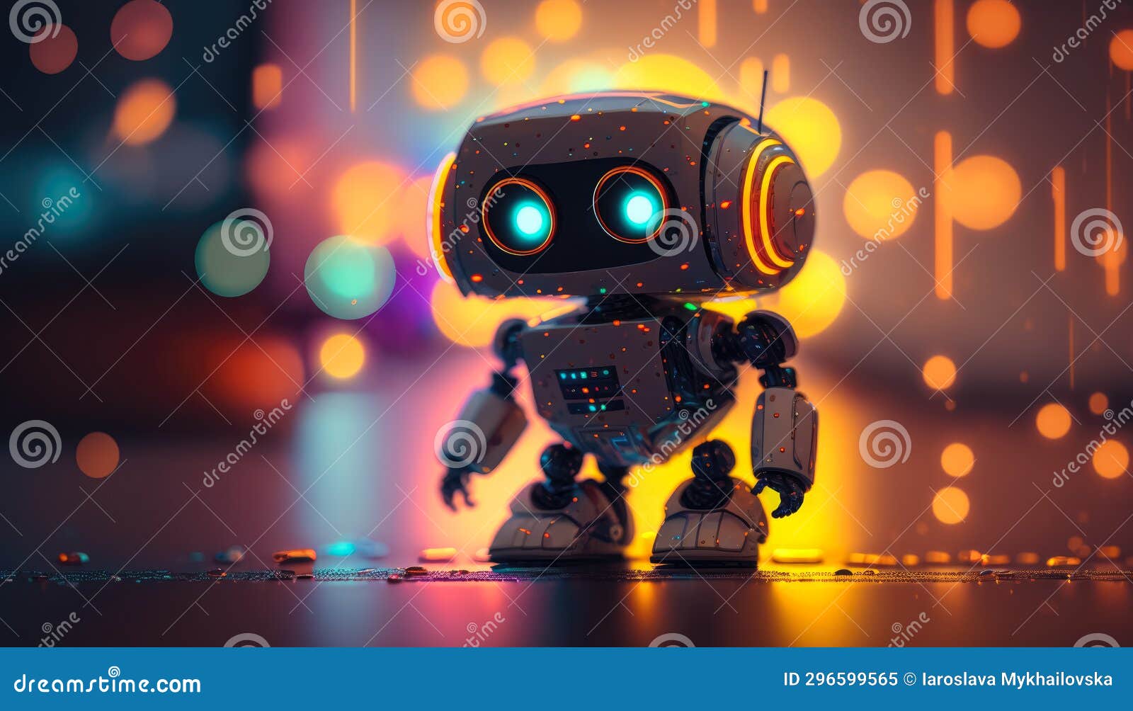 ? Cute Robot in Neon Light. Stock Illustration - Illustration of ...